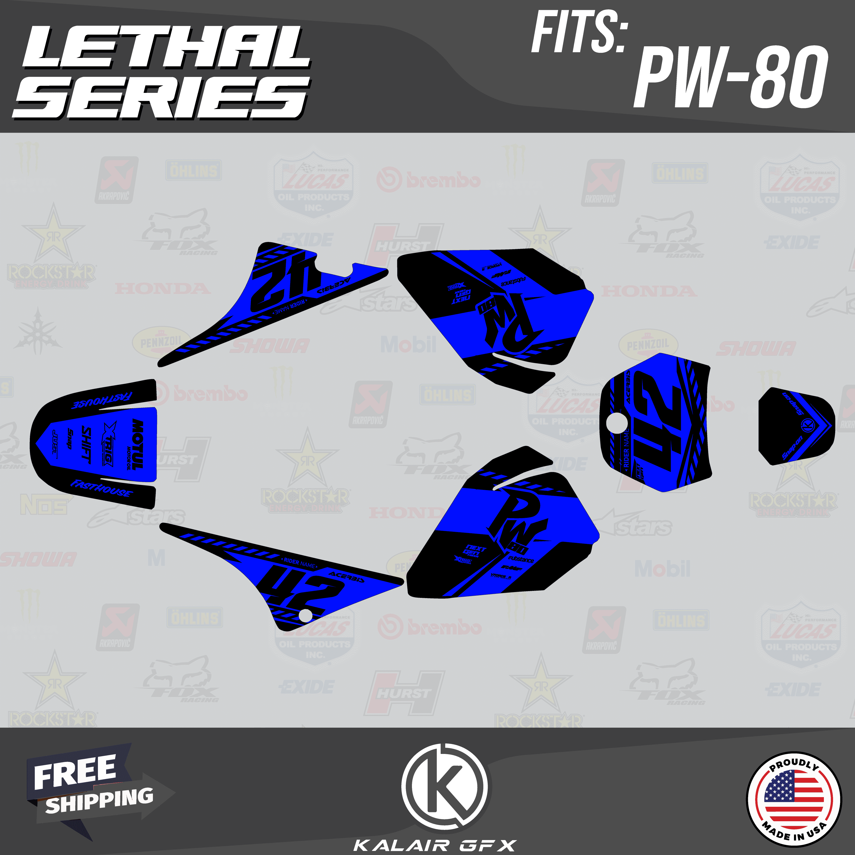 Kalair GFX Graphics Kit for Yamaha PW80 (1990-2008) Lethal Series ...