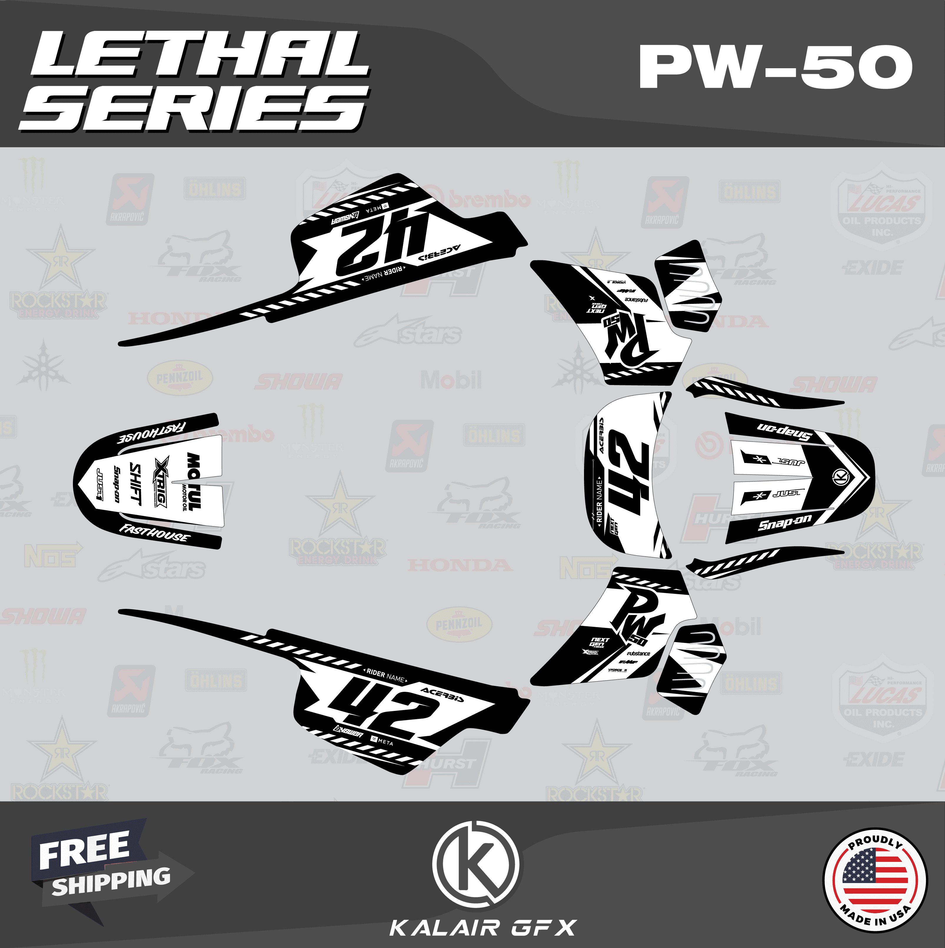 Kalair GFX Graphics Kit for Yamaha PW80 (1990-2008) Lethal Series ...