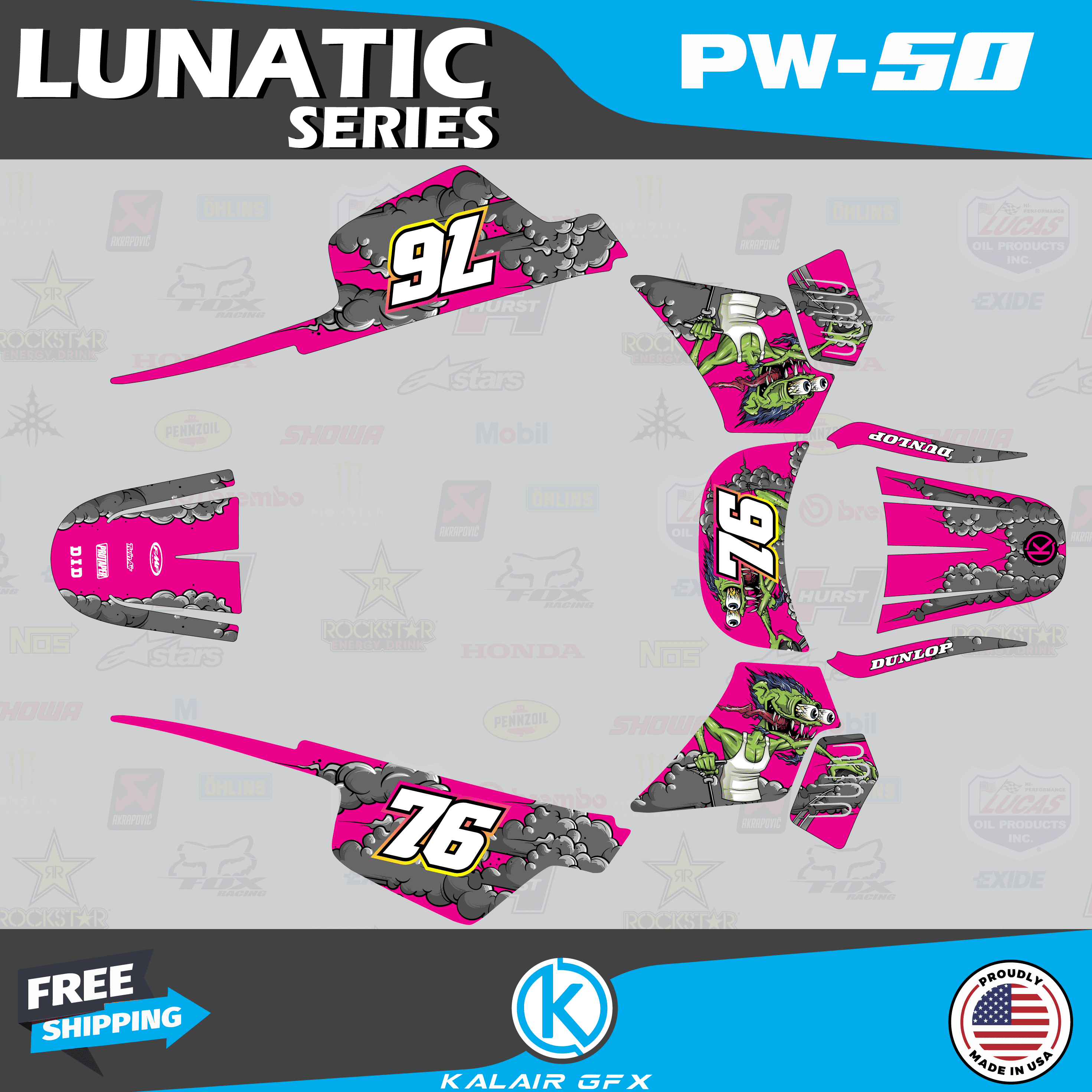 Kalair GFX Graphics Kit for Yamaha PW80 (1990-2008) Lunatic Series ...