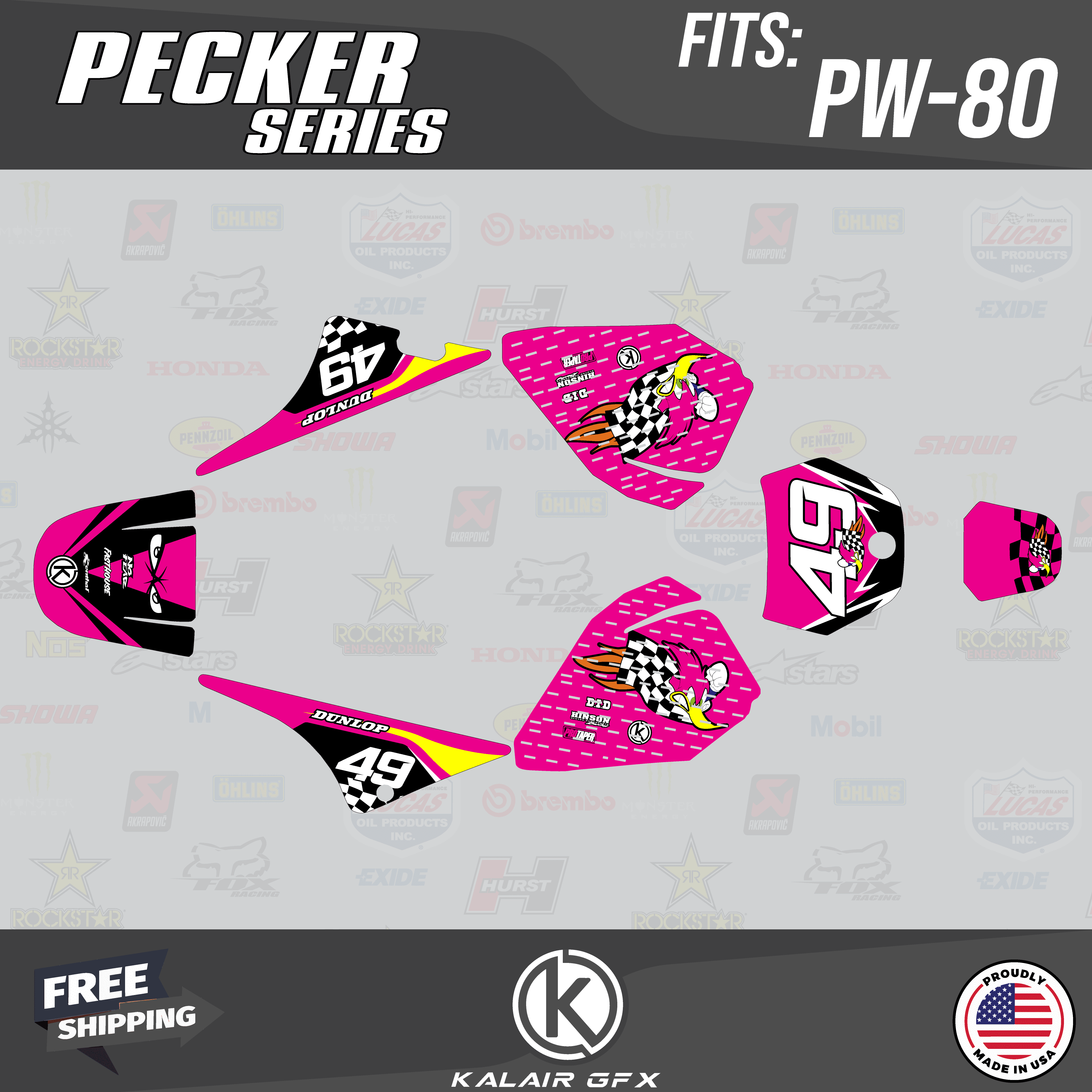 Kalair GFX Graphics Kit for Yamaha PW80 (1990-2008) Pecker Series ...