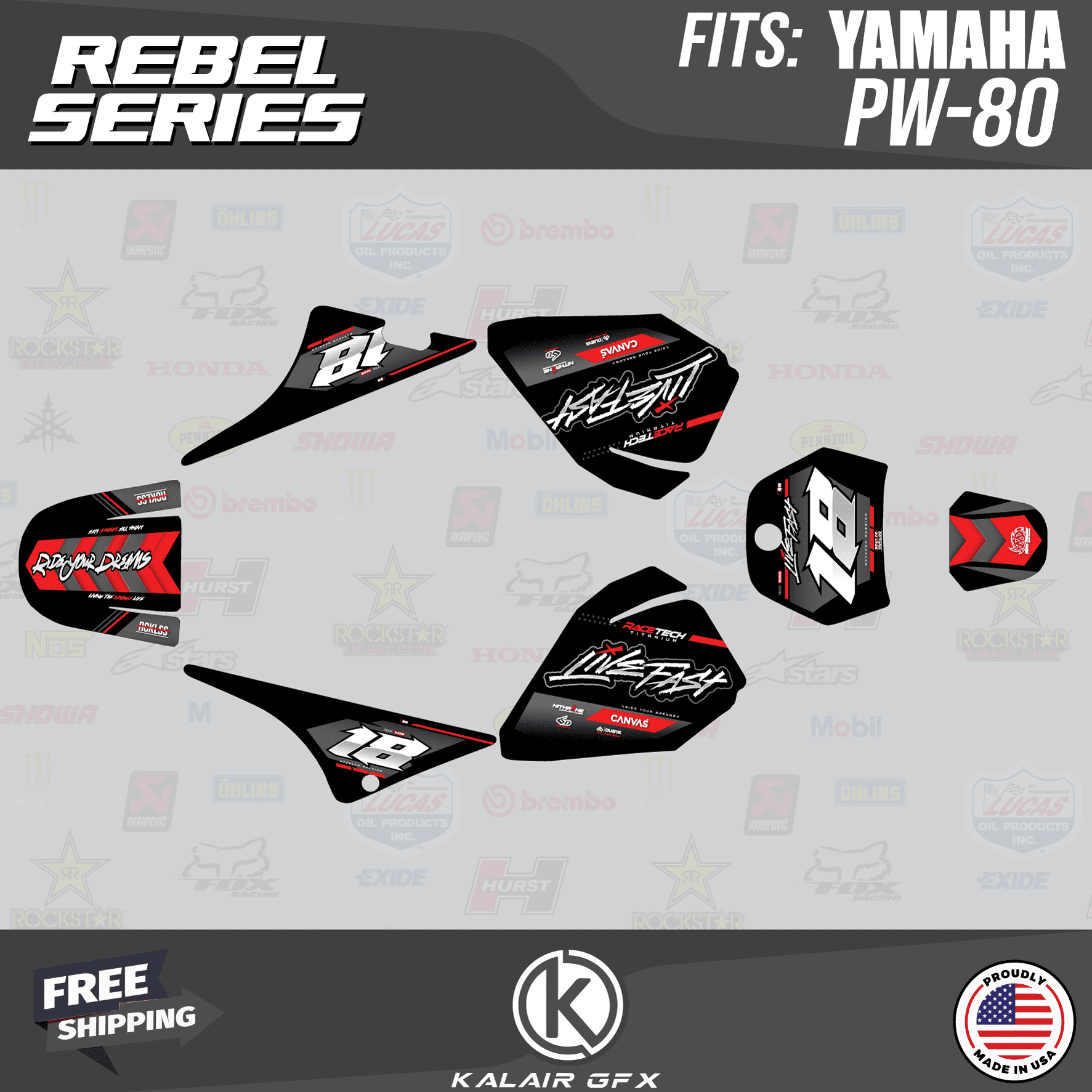 Kalair GFX Graphics Kit for Yamaha PW80 (1990-2008) Rebel Series ...
