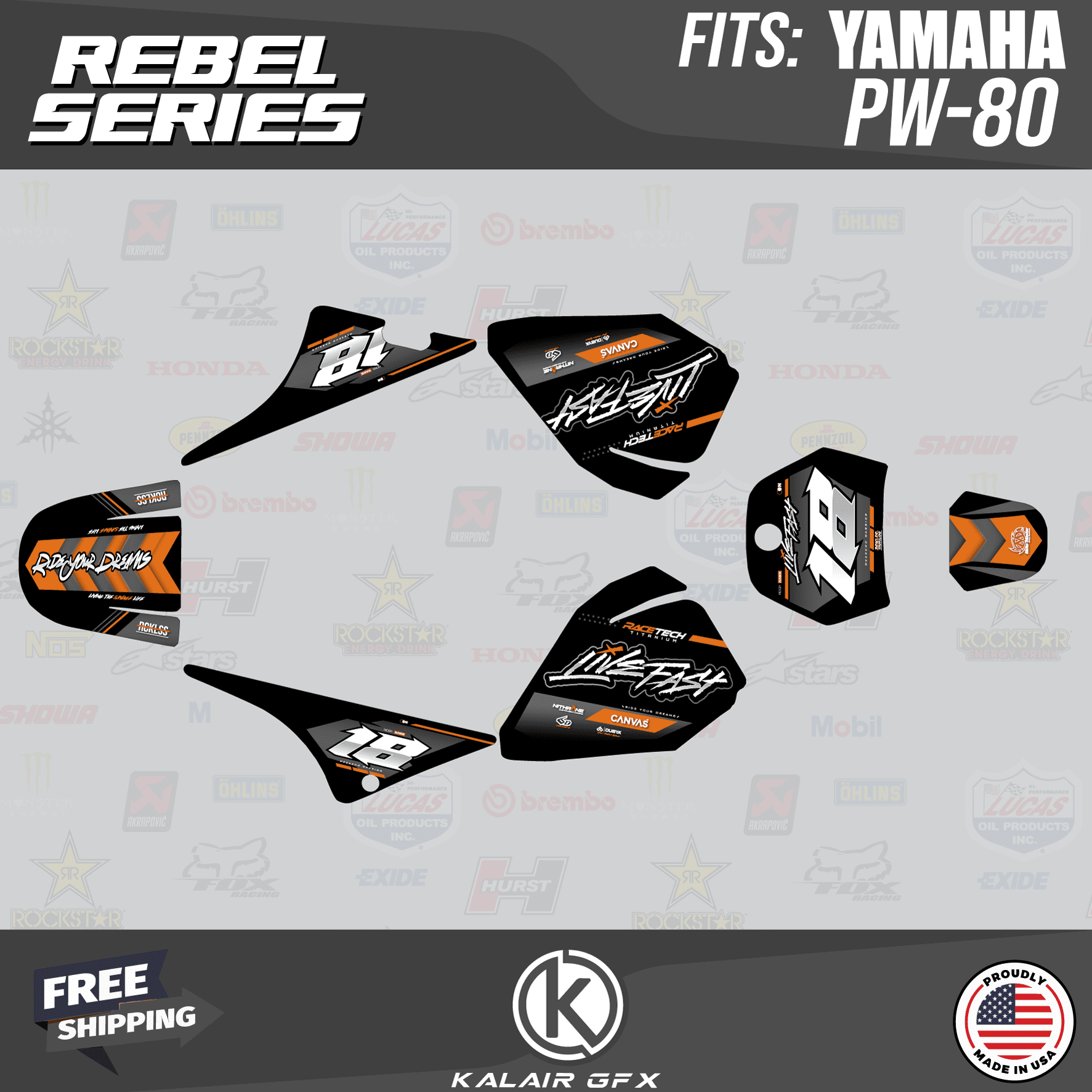 Kalair GFX Graphics Kit for Yamaha PW80 (1990-2008) Rebel Series ...