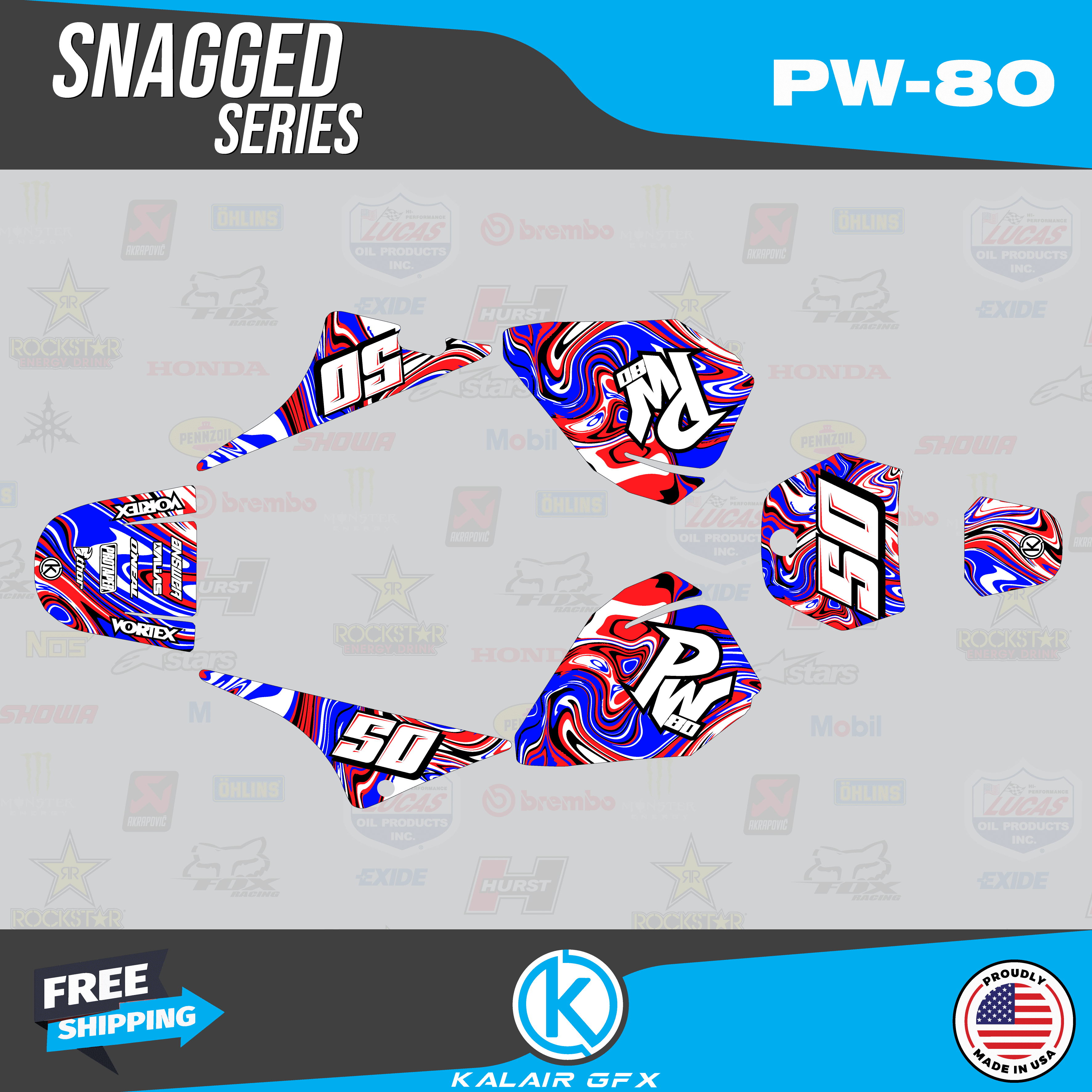 Kalair GFX Graphics Kit for Yamaha PW80 (1990-2008) Snagged Series ...