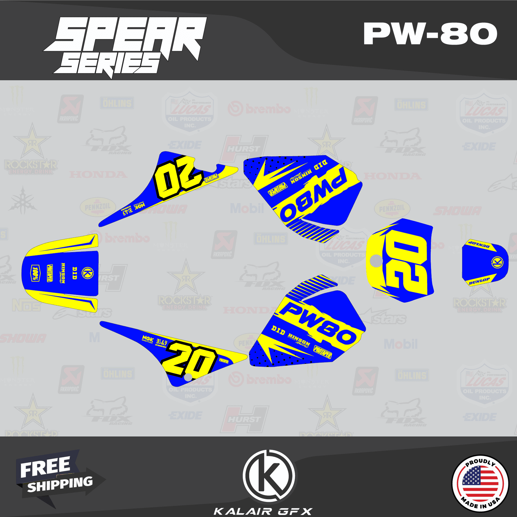 Kalair GFX Graphics Kit for Yamaha PW80 (1990-2008) Spear Series ...