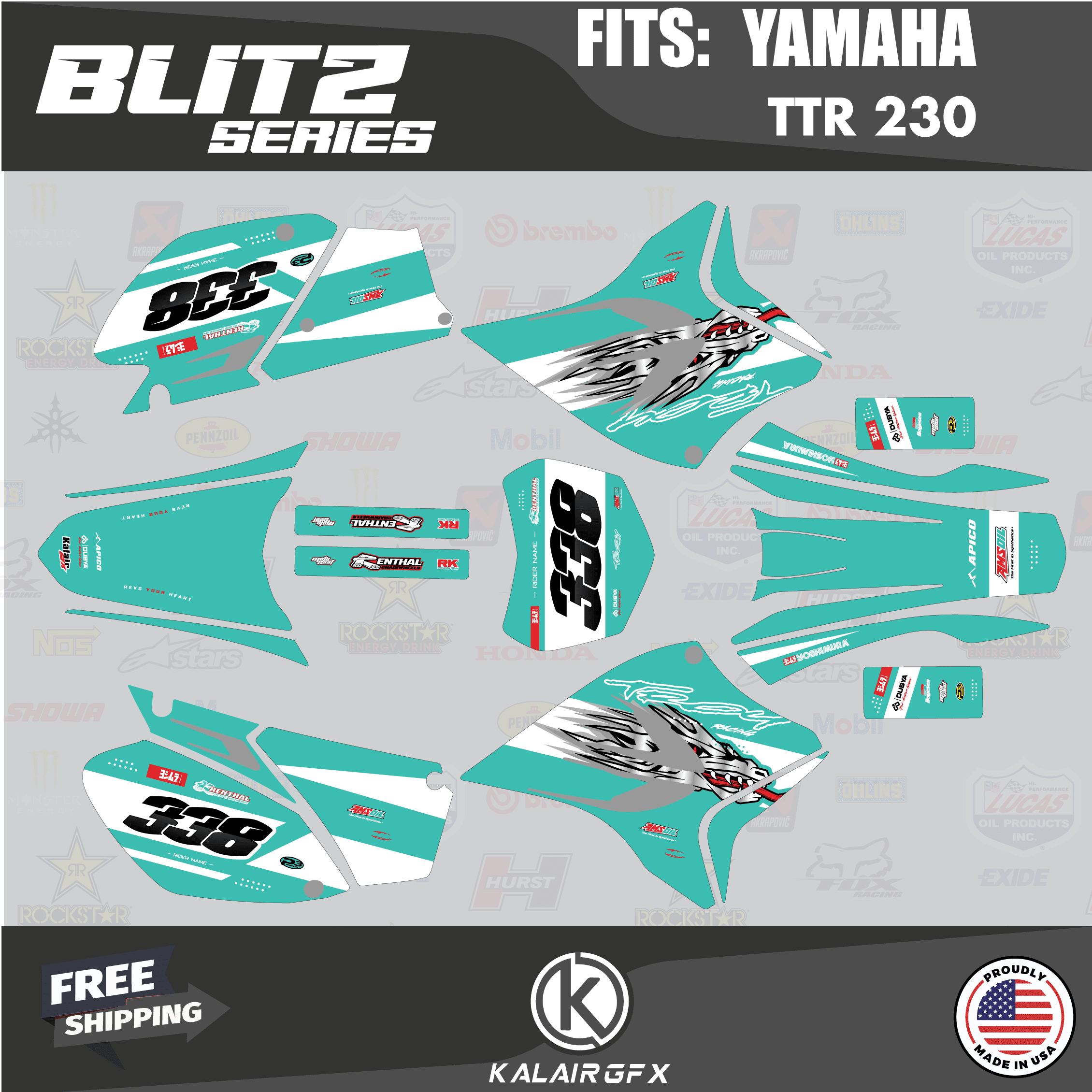 Kalair GFX Graphics Kit for Yamaha TT-R230 (2005-2023) Blitz Series ...
