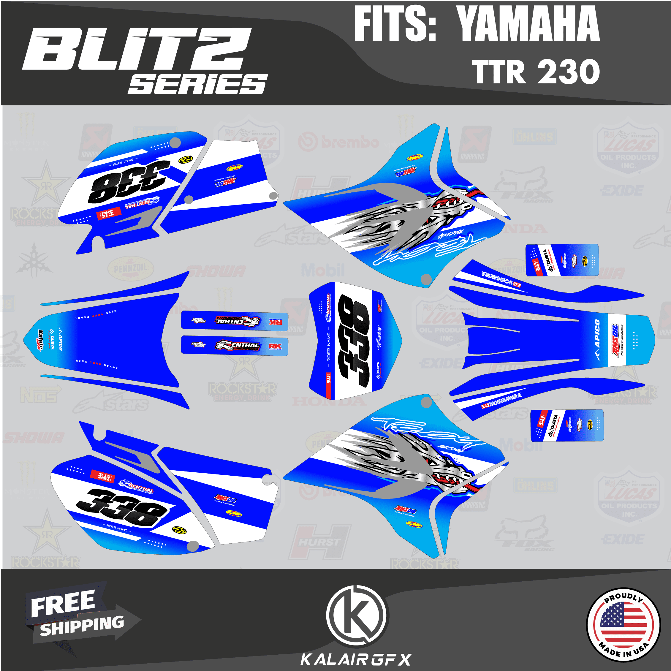 Kalair GFX Graphics Kit for Yamaha TT-R230 (2005-2023) Blitz Series ...