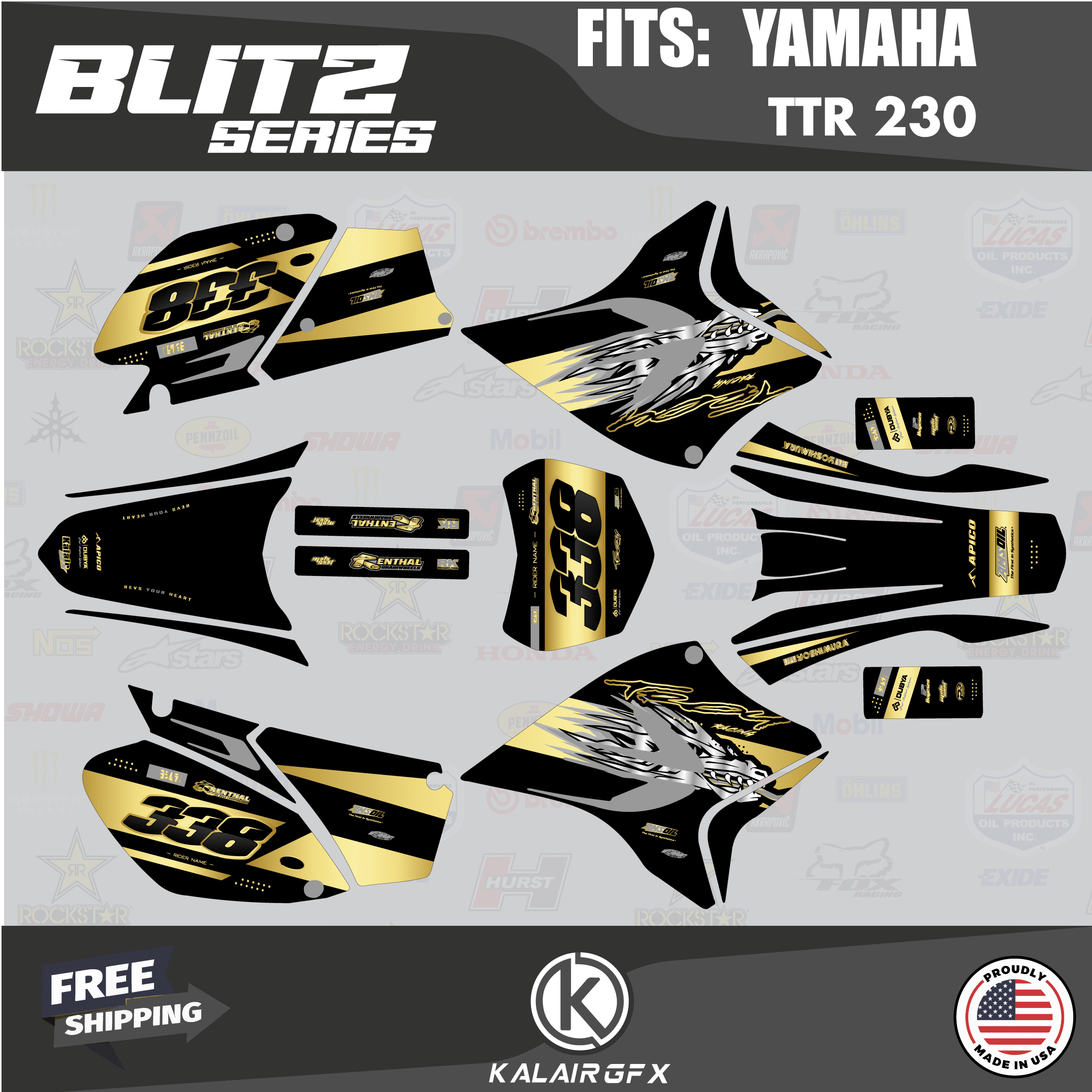 Kalair GFX Graphics Kit for Yamaha TT-R230 (2005-2023) Blitz Series ...