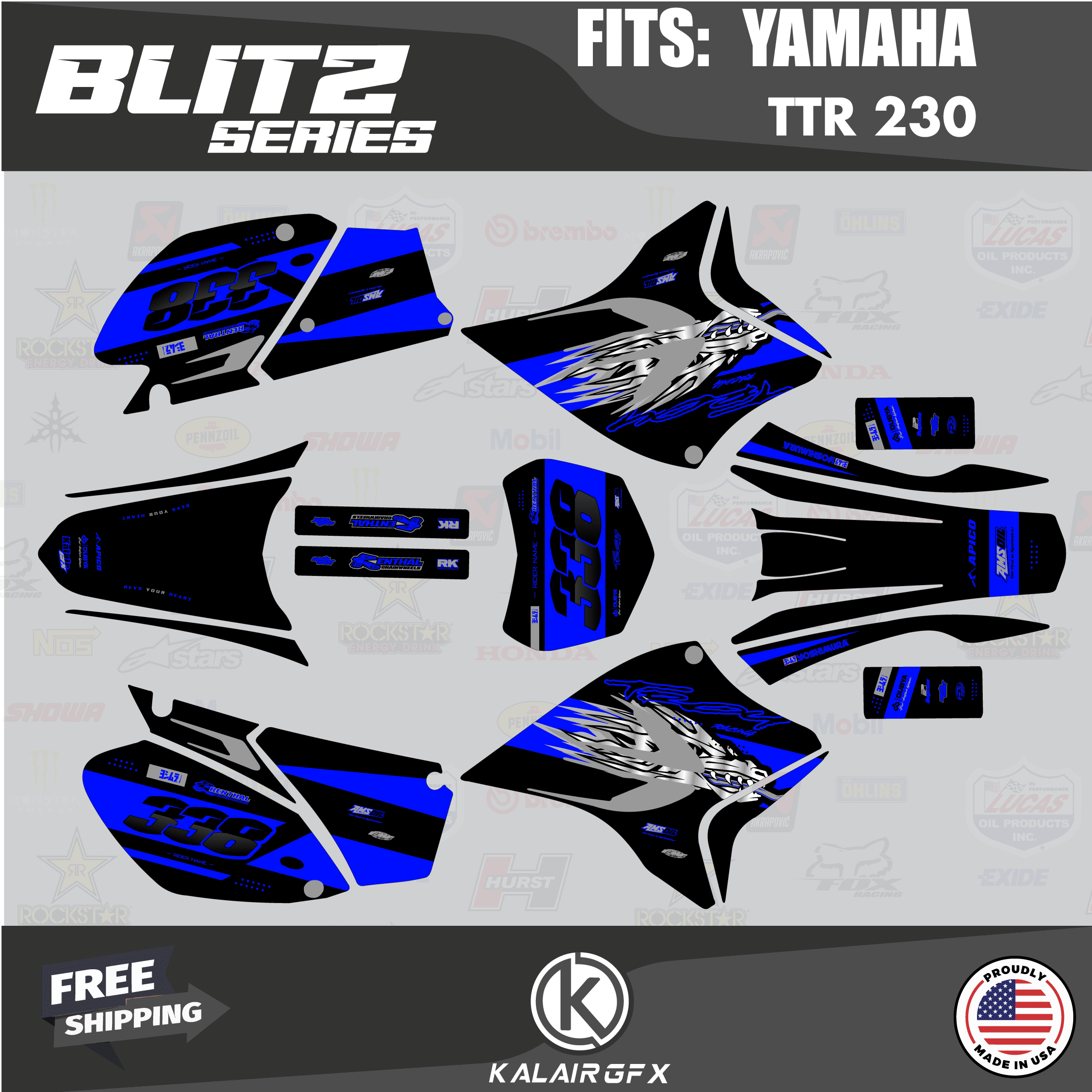 Kalair GFX Graphics Kit for Yamaha TT-R230 (2005-2023) Blitz Series ...