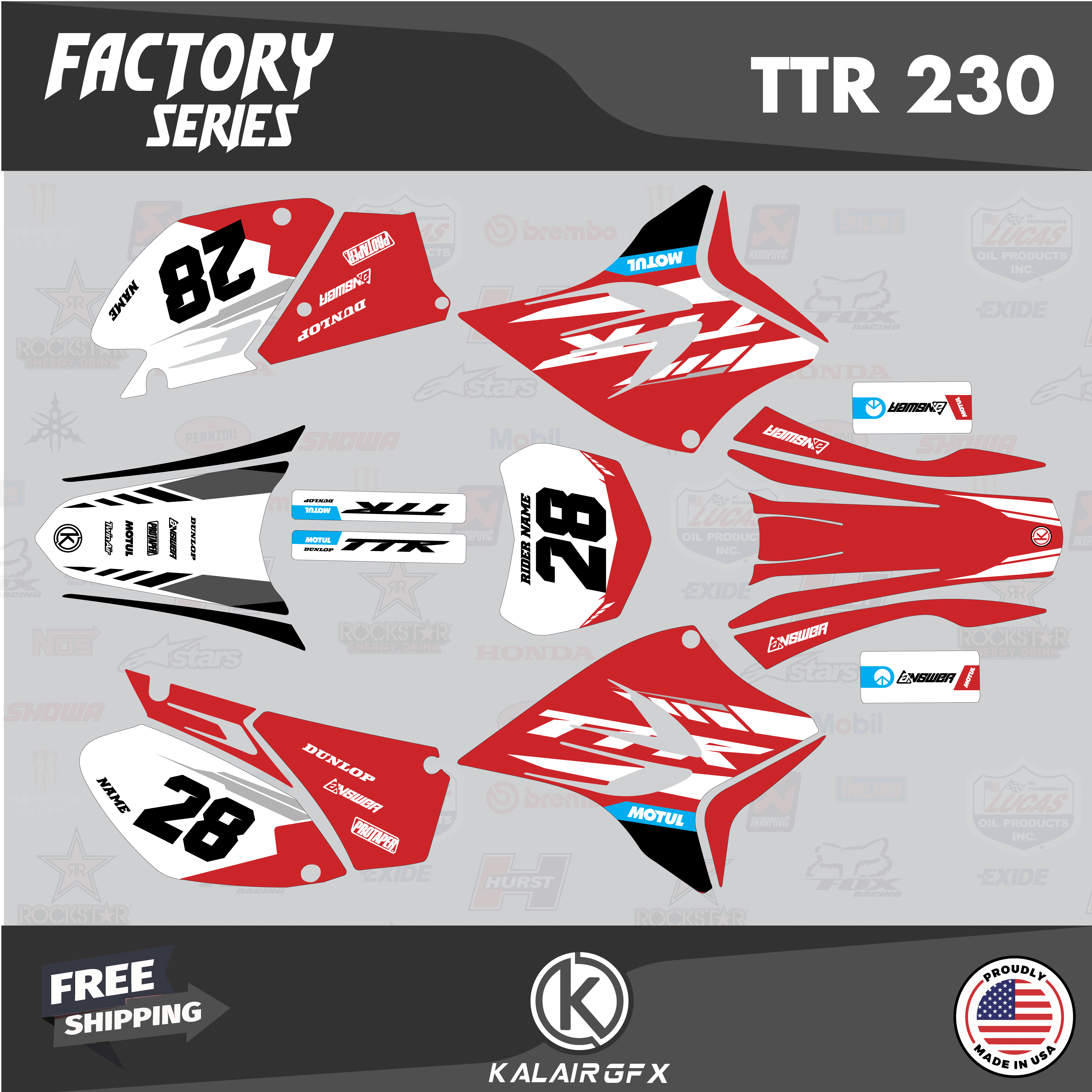 Kalair GFX Graphics Kit for Yamaha TT-R230 (2005-2023) Factory Series ...