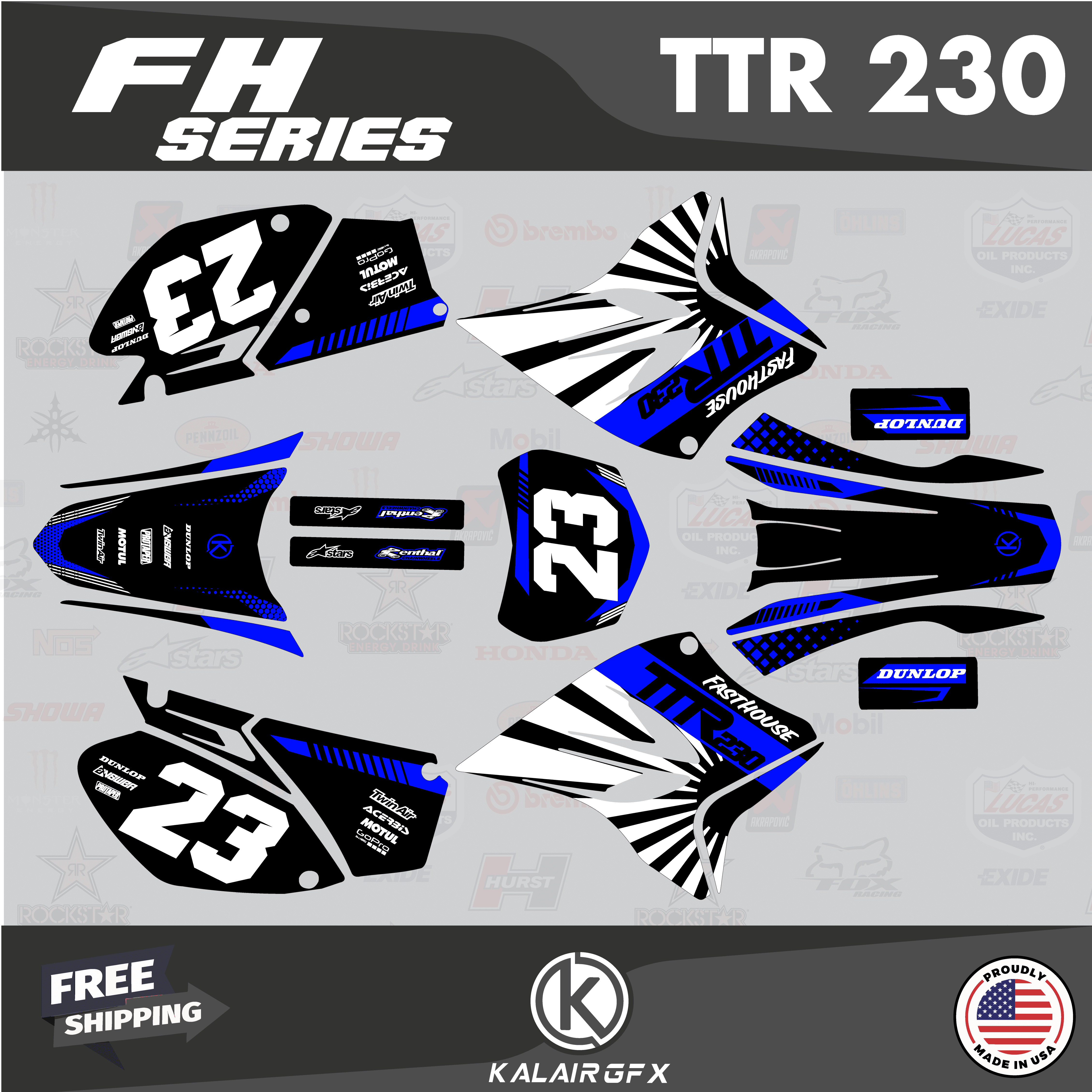 Kalair GFX Graphics Kit for Yamaha TT-R230 (2005-2023) Fh Series ...