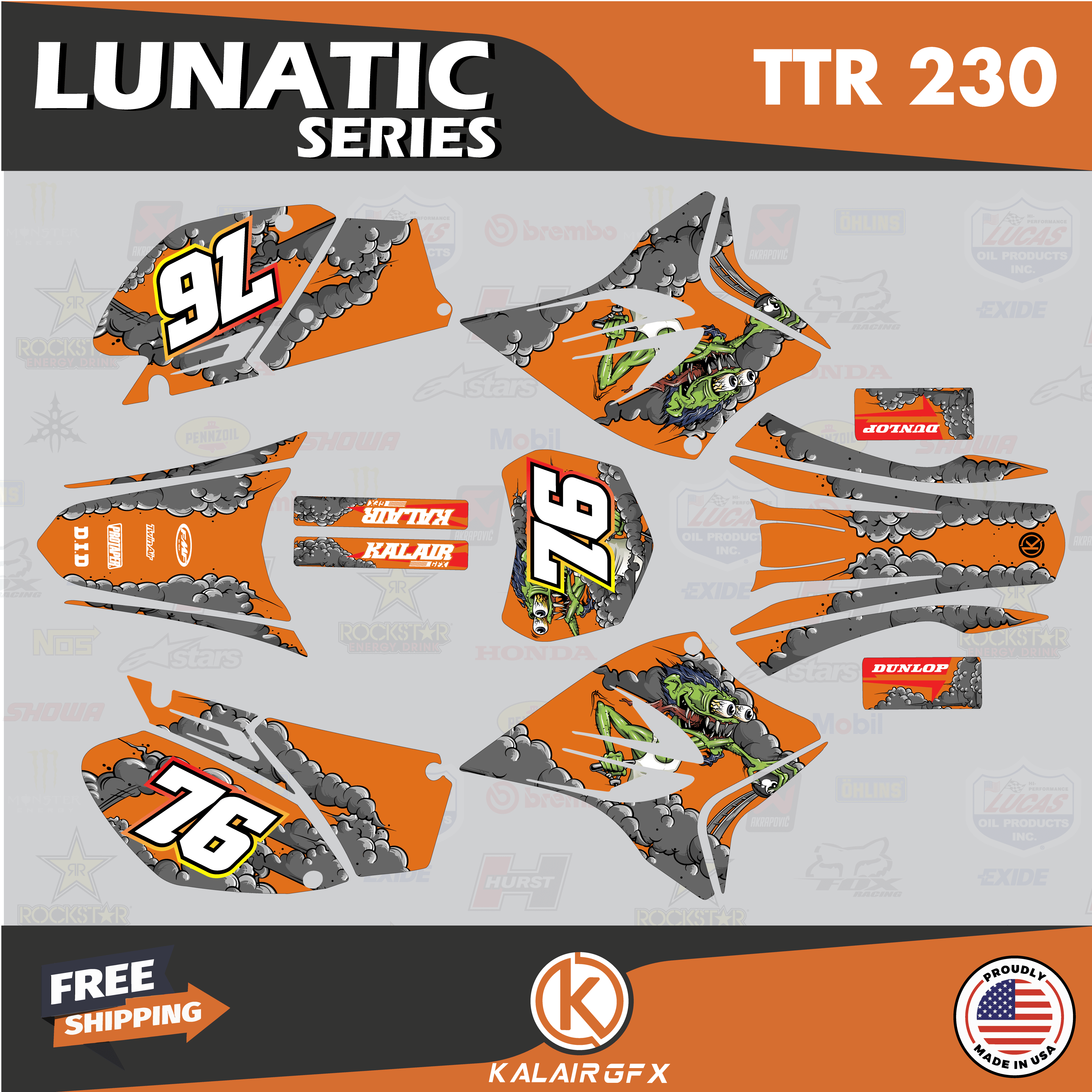 Kalair GFX Graphics Kit for Yamaha TT-R230 (2005-2023) Lunatic Series ...