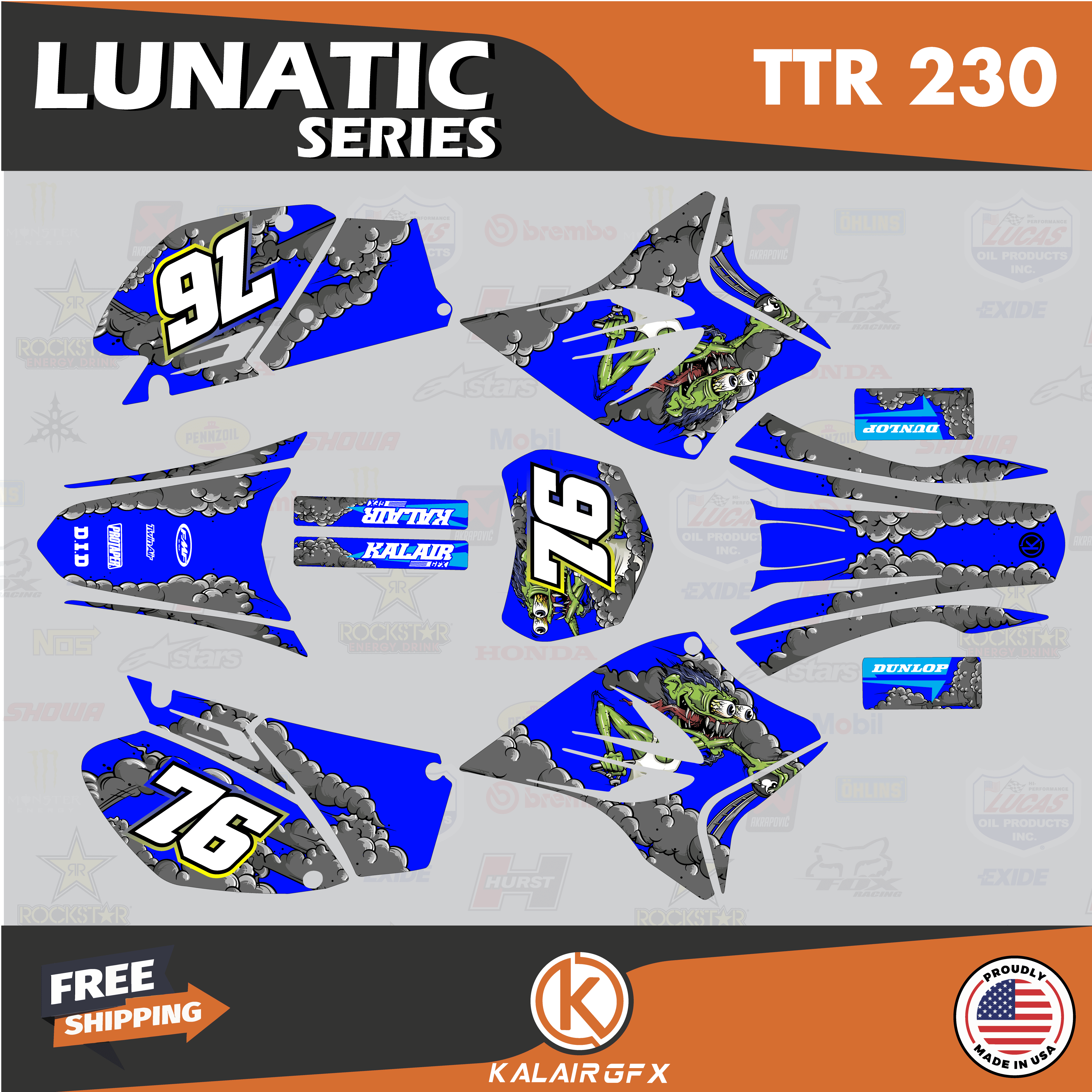 Kalair GFX Graphics Kit for Yamaha TT-R230 (2005-2023) Lunatic Series ...