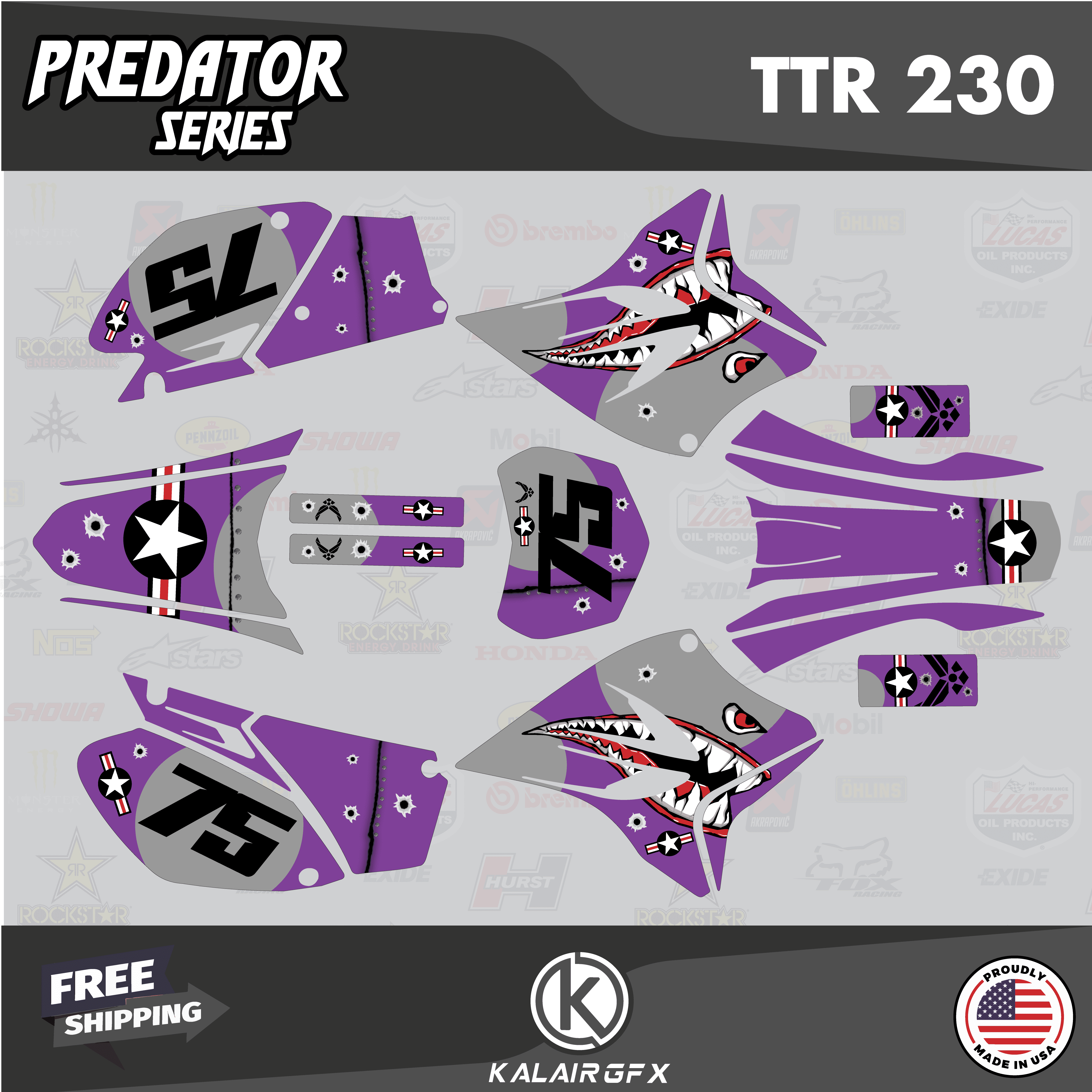 Kalair GFX Graphics Kit for Yamaha TT-R230 (2005-2023) Predator Series ...