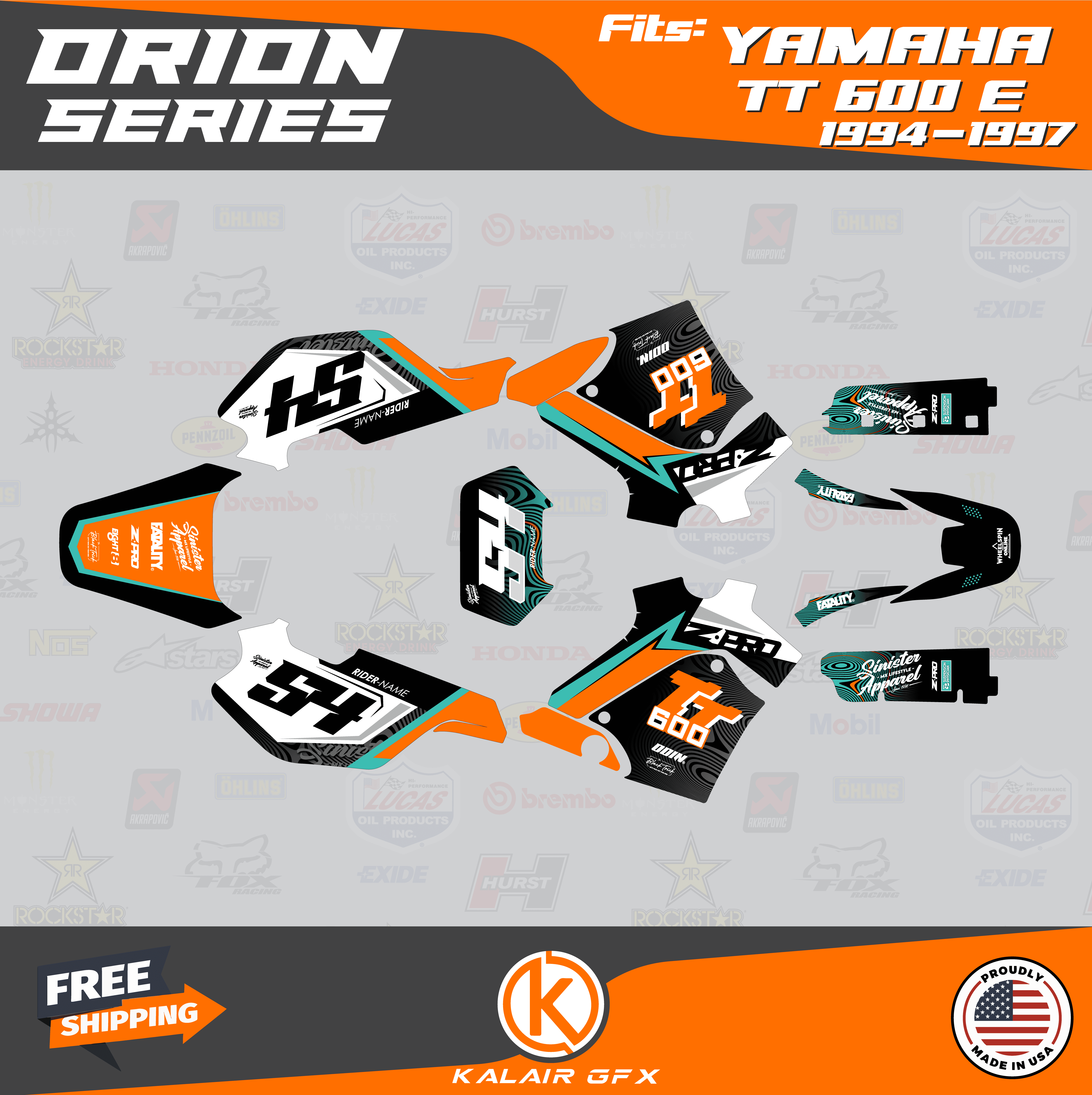 Kalair GFX Graphics Kit for Yamaha TT600E (1994-1997) Orion Series ...
