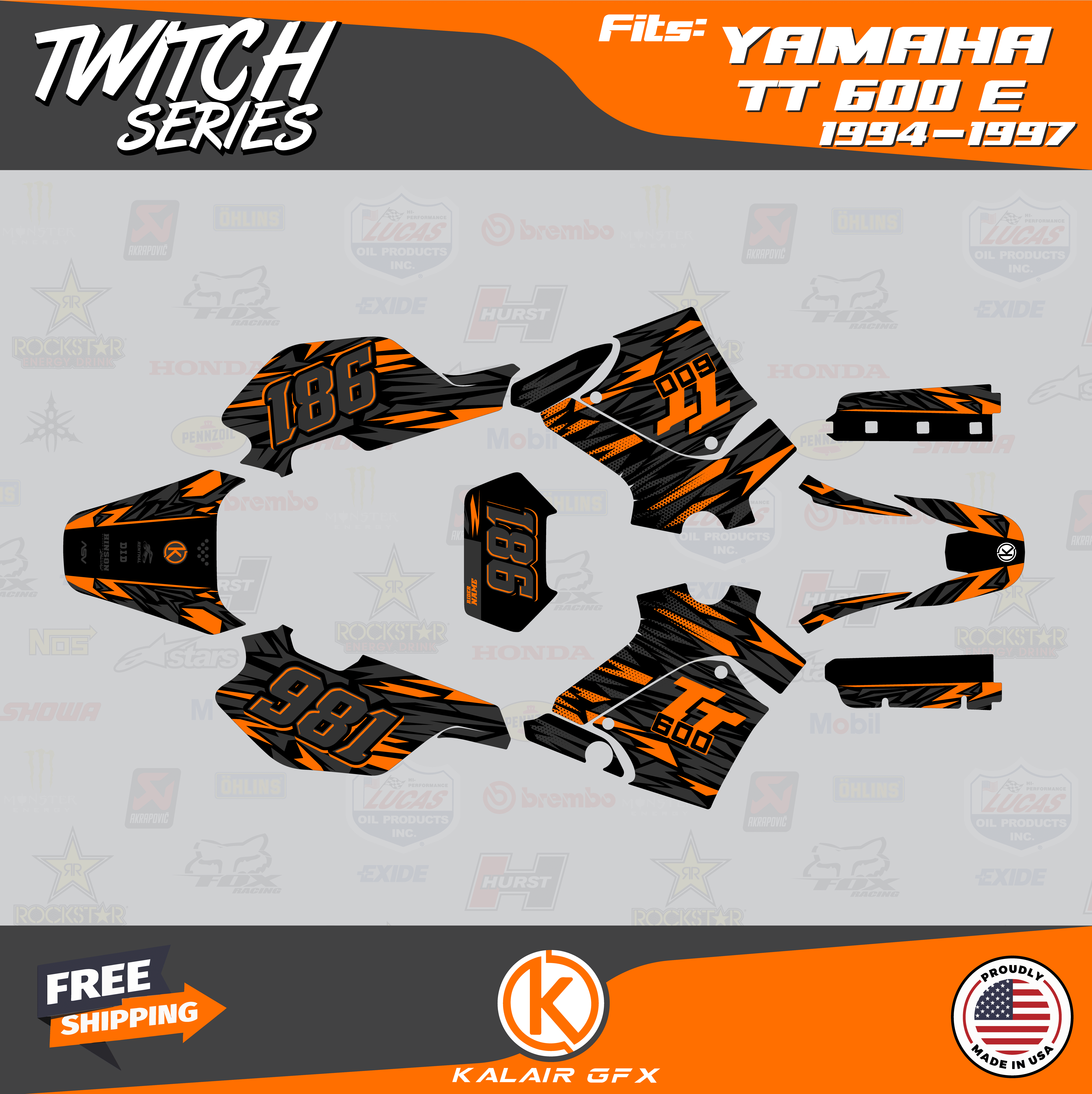 Kalair GFX Graphics Kit for Yamaha TT600E (1994-1997) Twitch Series ...