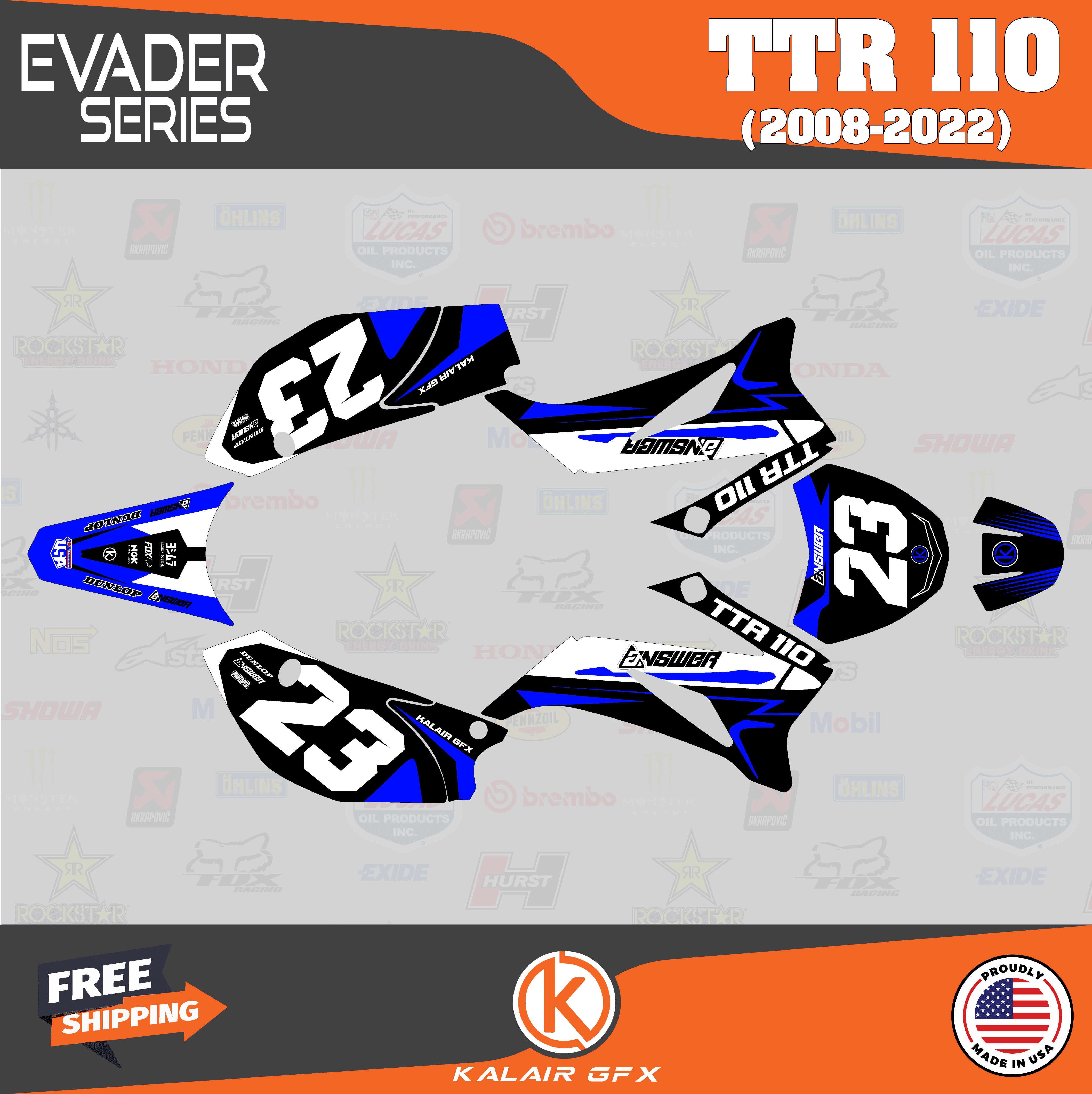 Kalair GFX Graphics Kit for Yamaha TTR110 (2008-2023) Evader Series ...