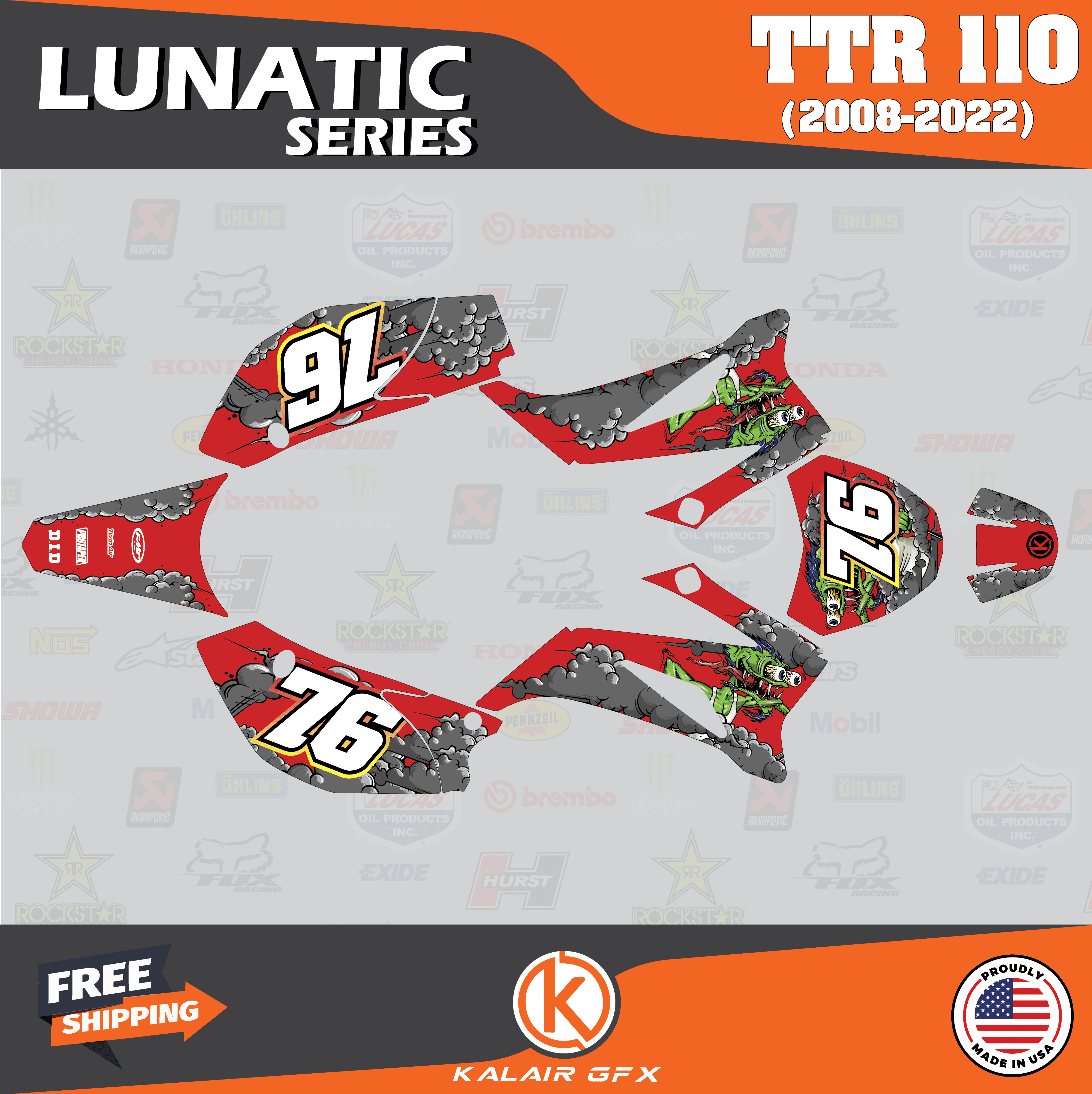 Kalair GFX Graphics Kit for Yamaha TTR110 (2008-2023) Lunatic Series ...