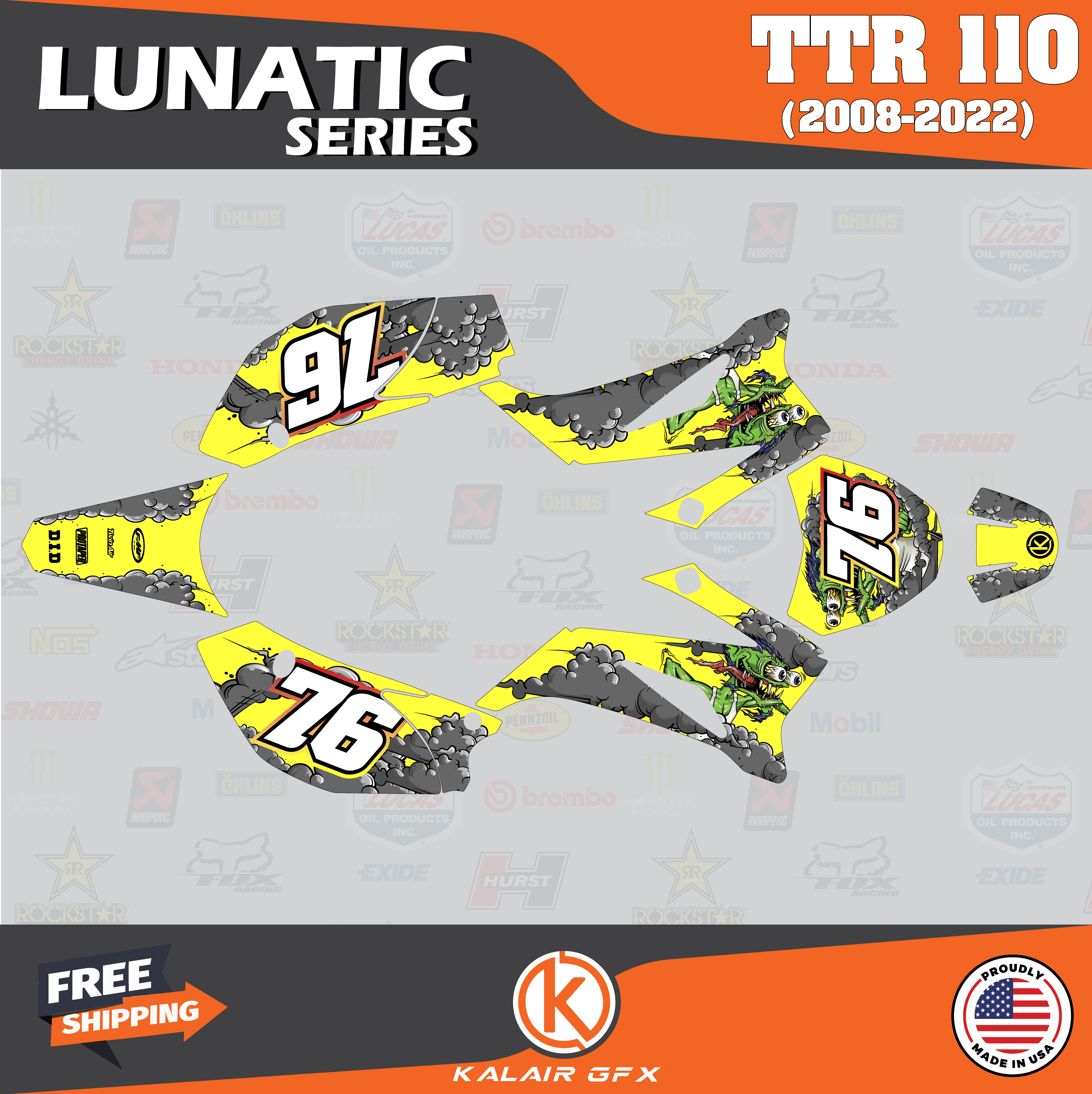 Kalair GFX Graphics Kit for Yamaha TTR110 (2008-2023) Lunatic Series ...