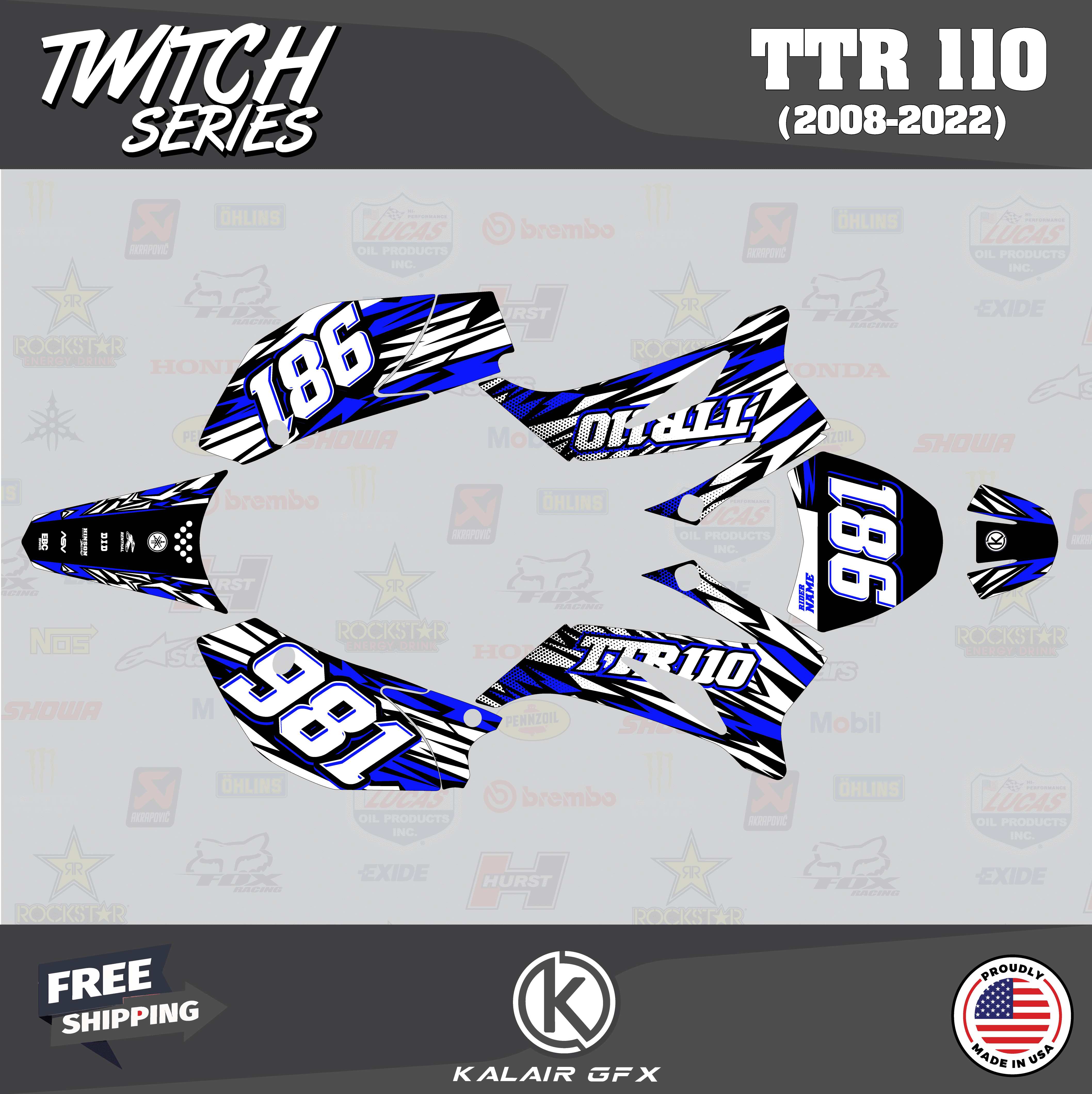 Kalair GFX Graphics Kit for Yamaha TTR110 (2008-2023) Twitch Series ...