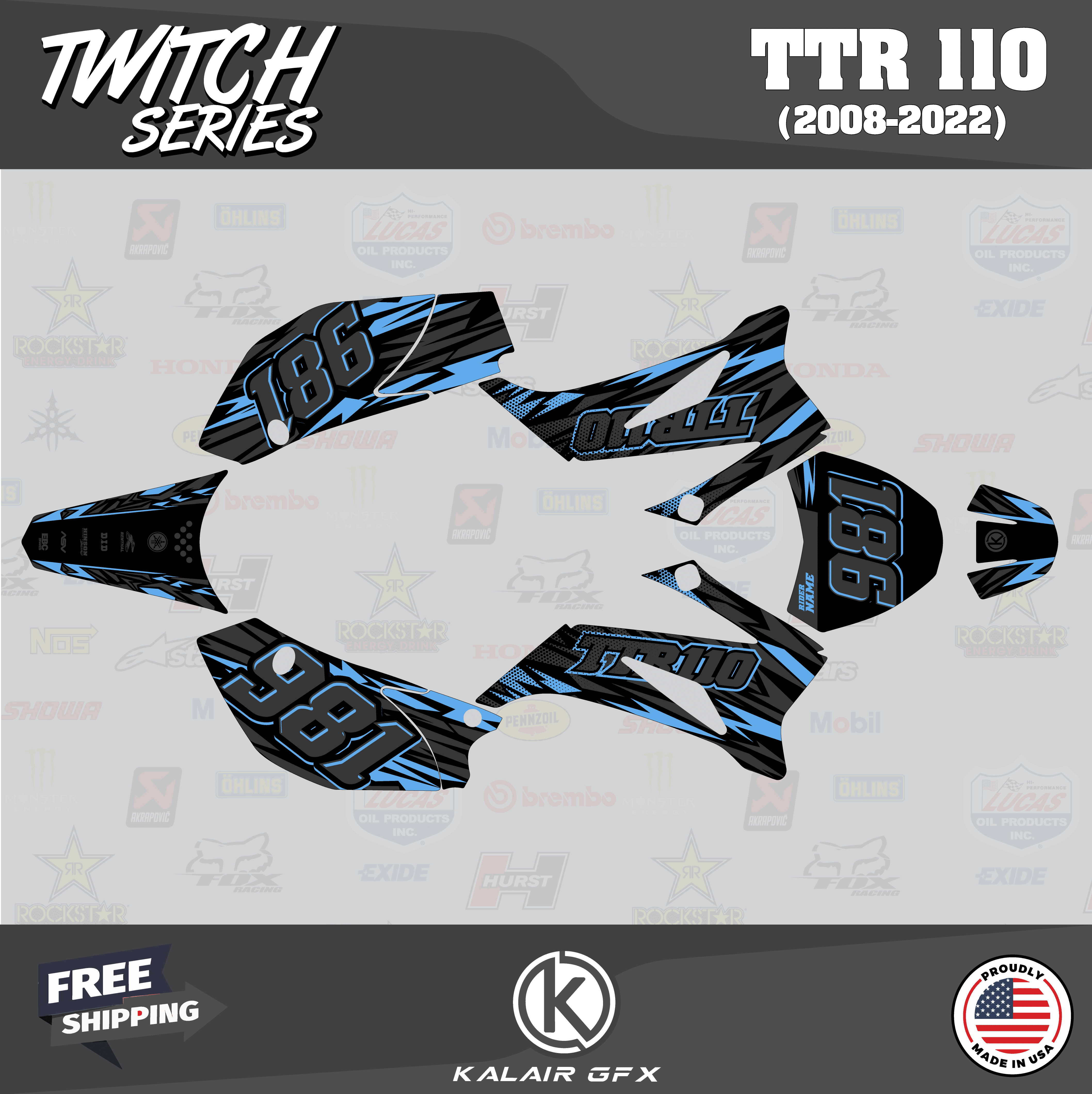 Kalair GFX Graphics Kit for Yamaha TTR110 (2008-2023) Twitch Series ...