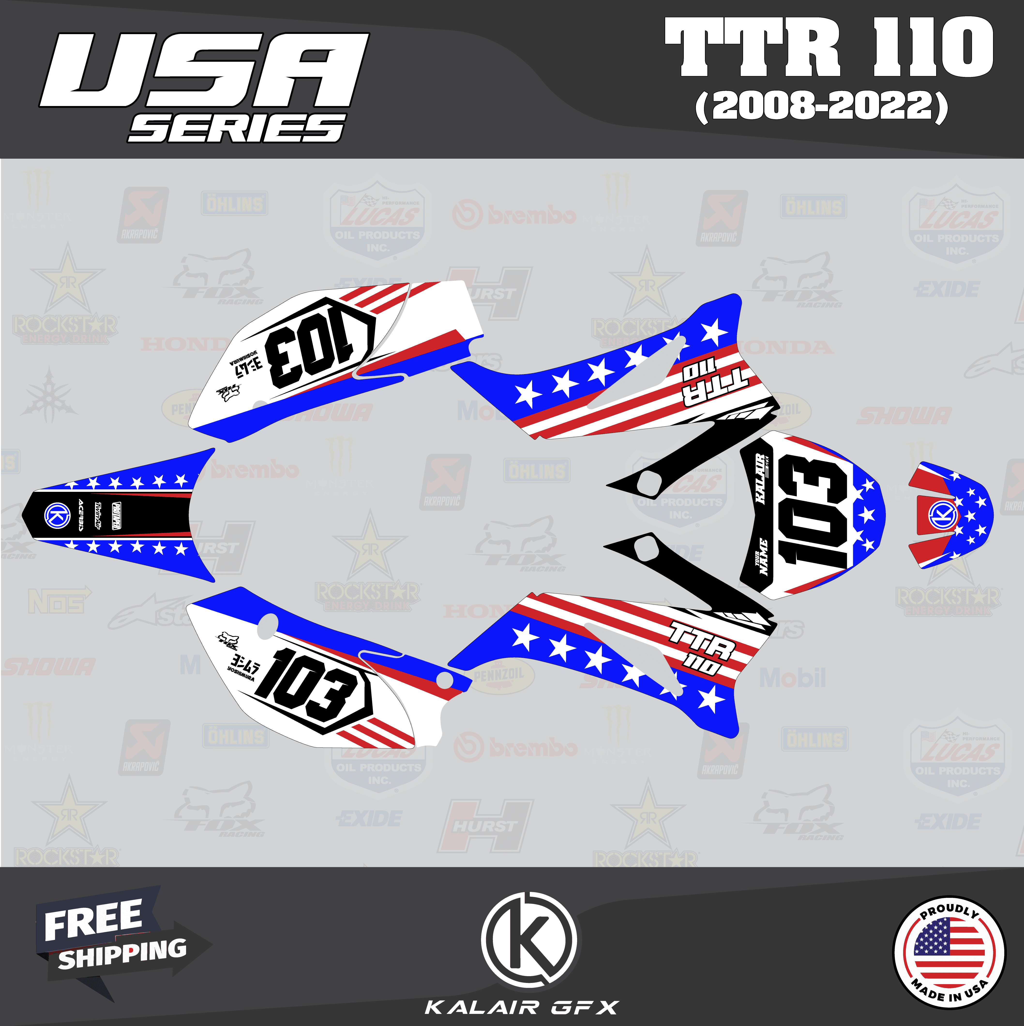 Kalair GFX Graphics Kit for Yamaha TTR110 (2008-2023) Usa Series ...