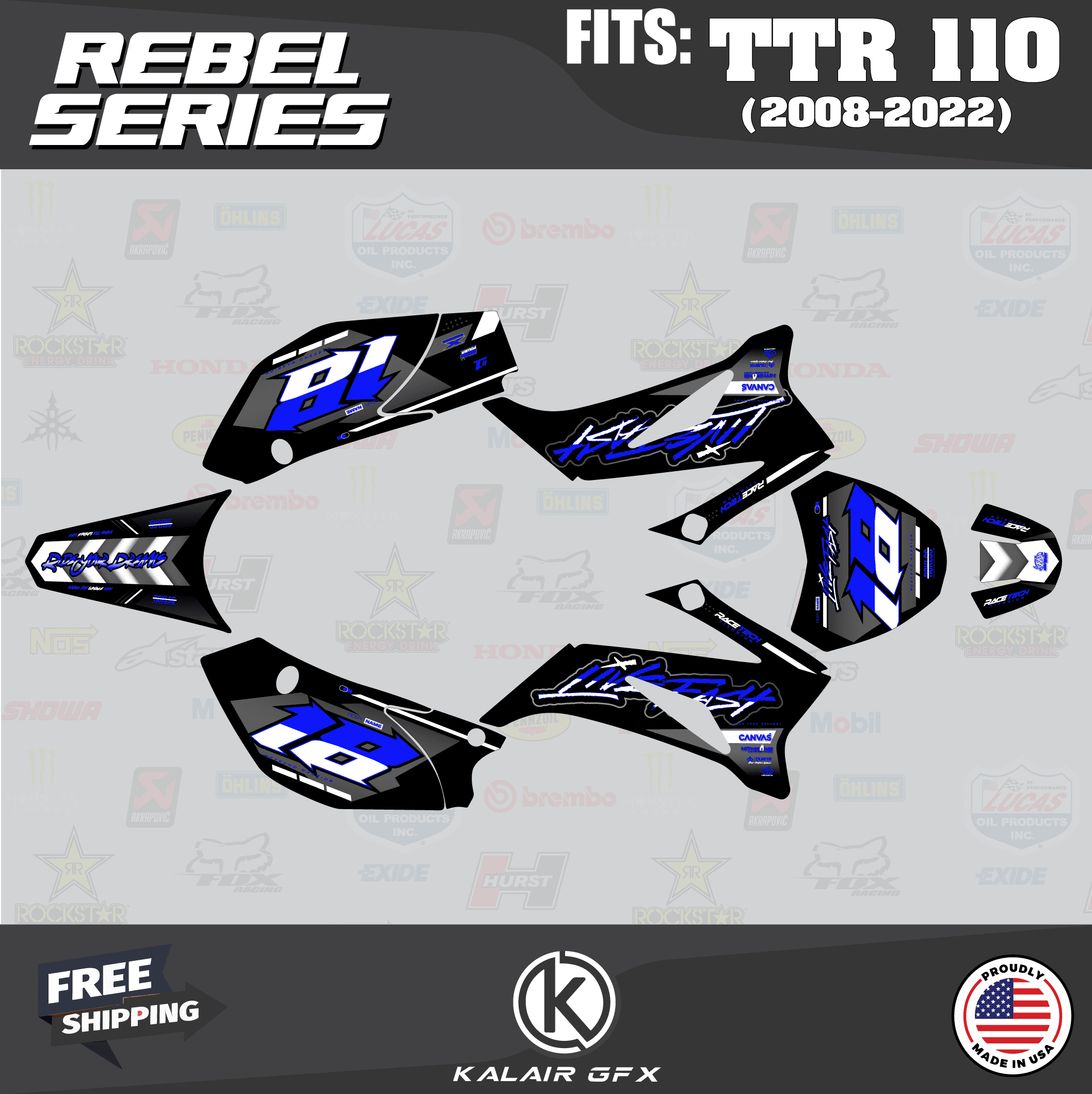 Kalair GFX Graphics Kit for Yamaha TTR110 (2008+) Rebel Series ...