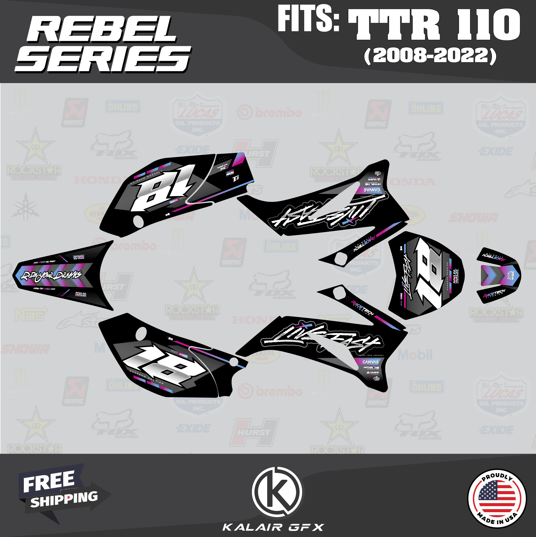 Kalair GFX Graphics Kit for Yamaha TTR110 (2008+) Rebel Series ...