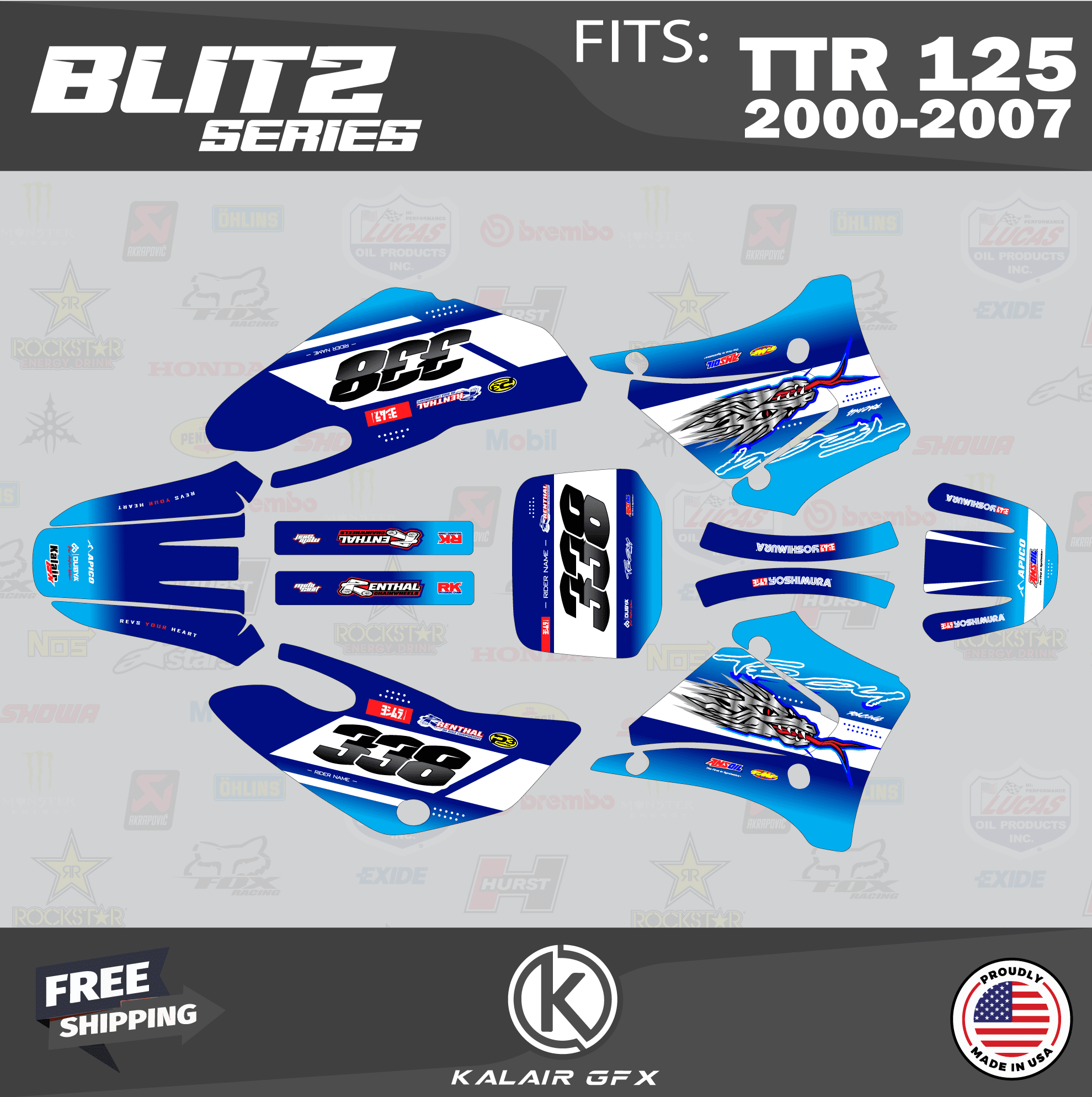 Kalair GFX Graphics Kit for Yamaha TTR125 (2000-2007) Blitz Series ...