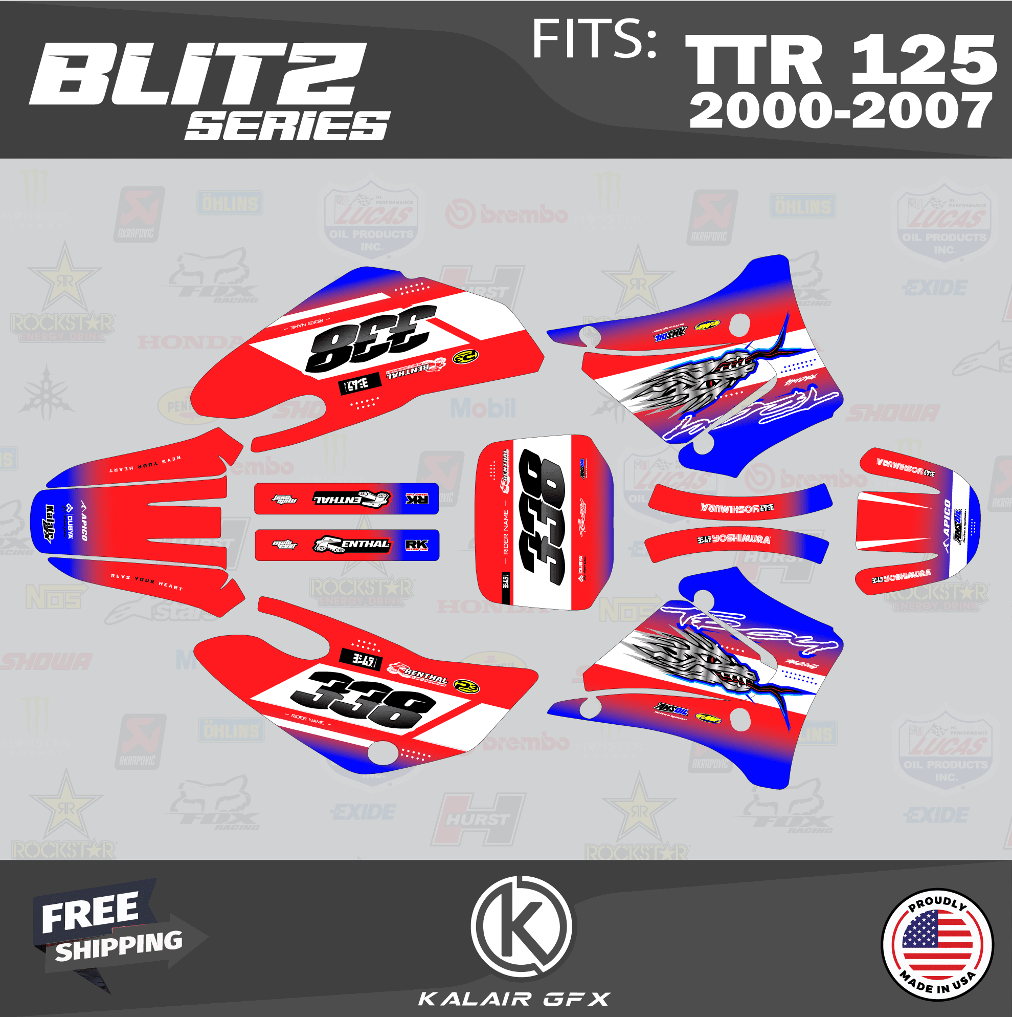 Kalair GFX Graphics Kit for Yamaha TTR125 (2000-2007) Blitz Series ...
