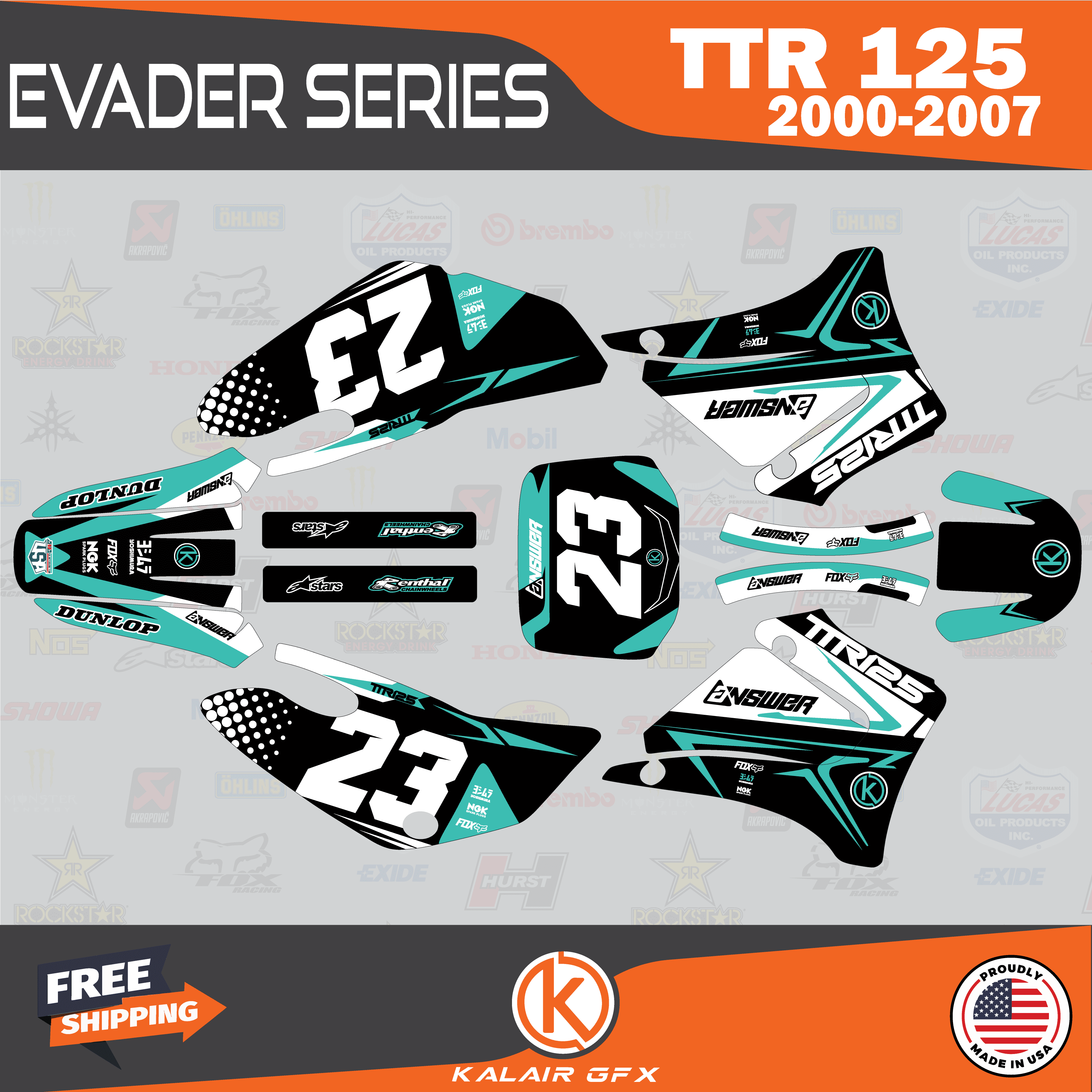 Kalair GFX Graphics Kit for Yamaha TTR125 (2000-2007) Evader Series ...