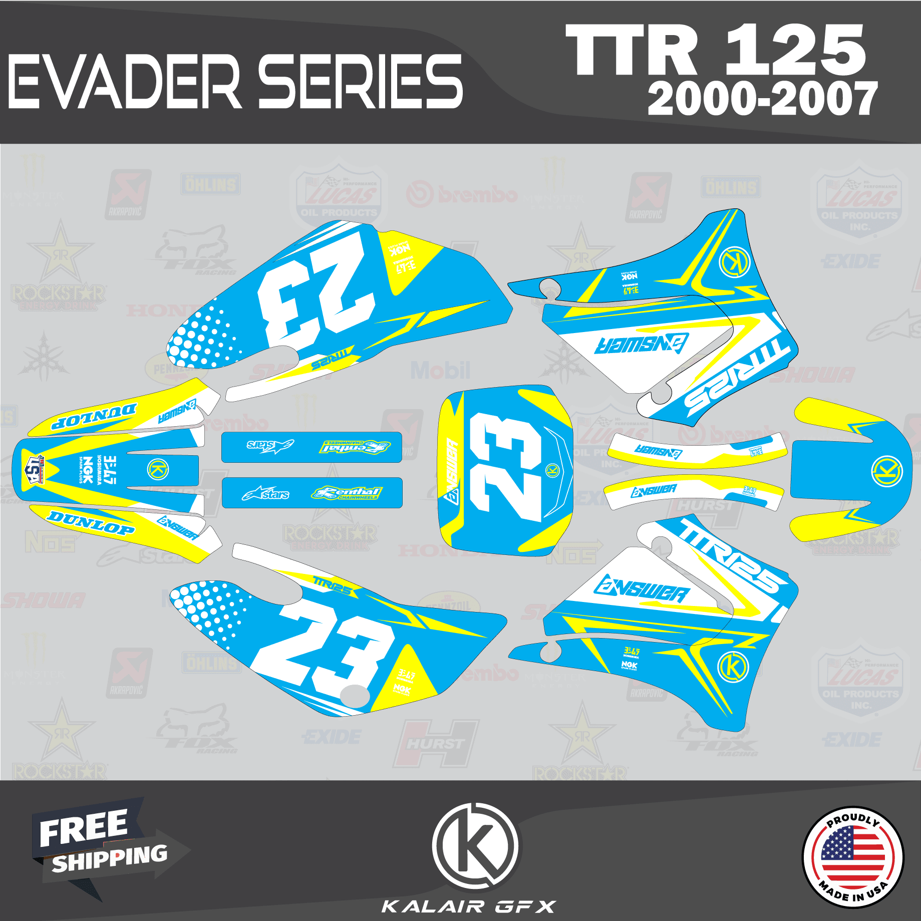 Kalair GFX Graphics Kit for Yamaha TTR125 (2000-2007) Evader Series ...