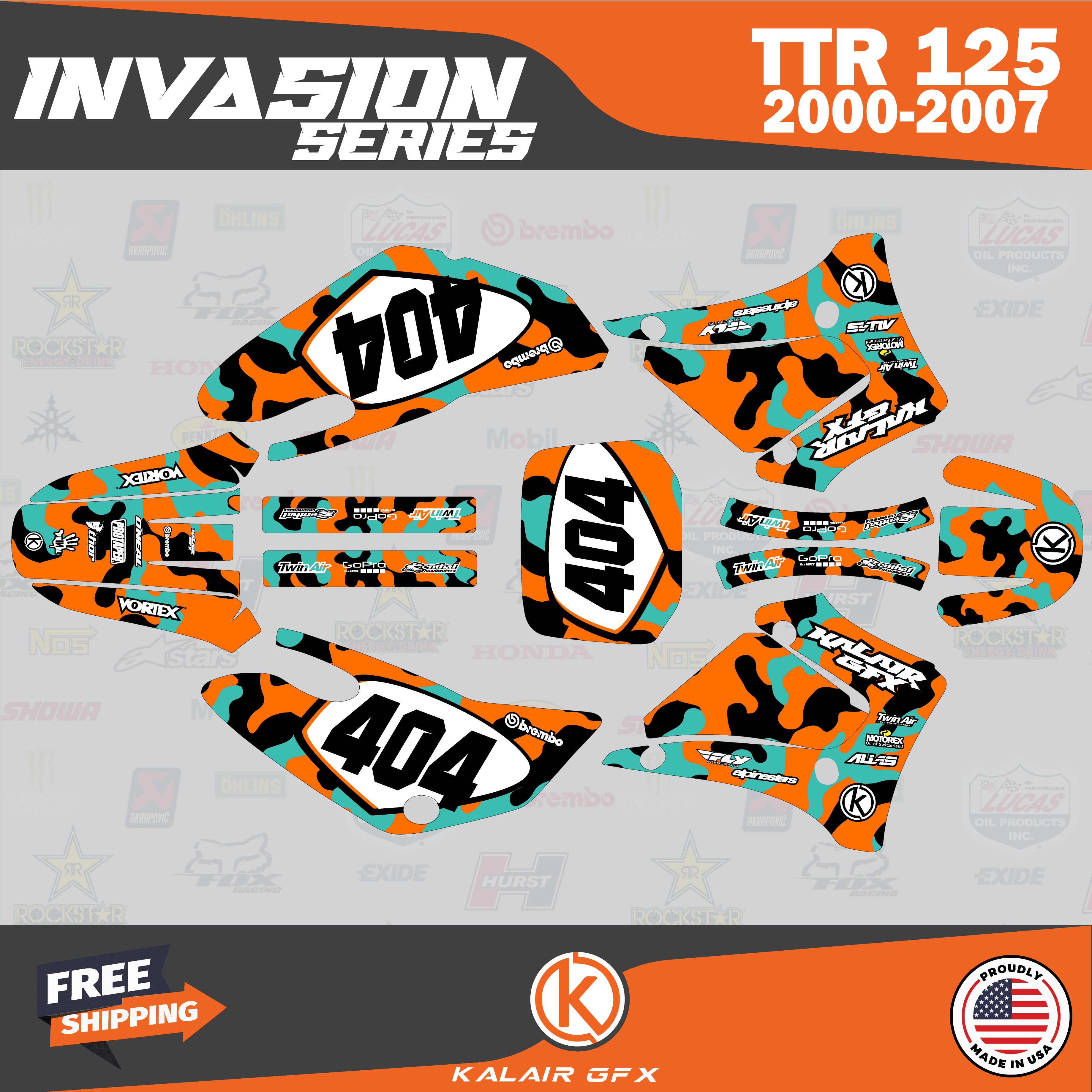Kalair GFX Graphics Kit for Yamaha TTR125 (2000-2007) Invasion Series ...