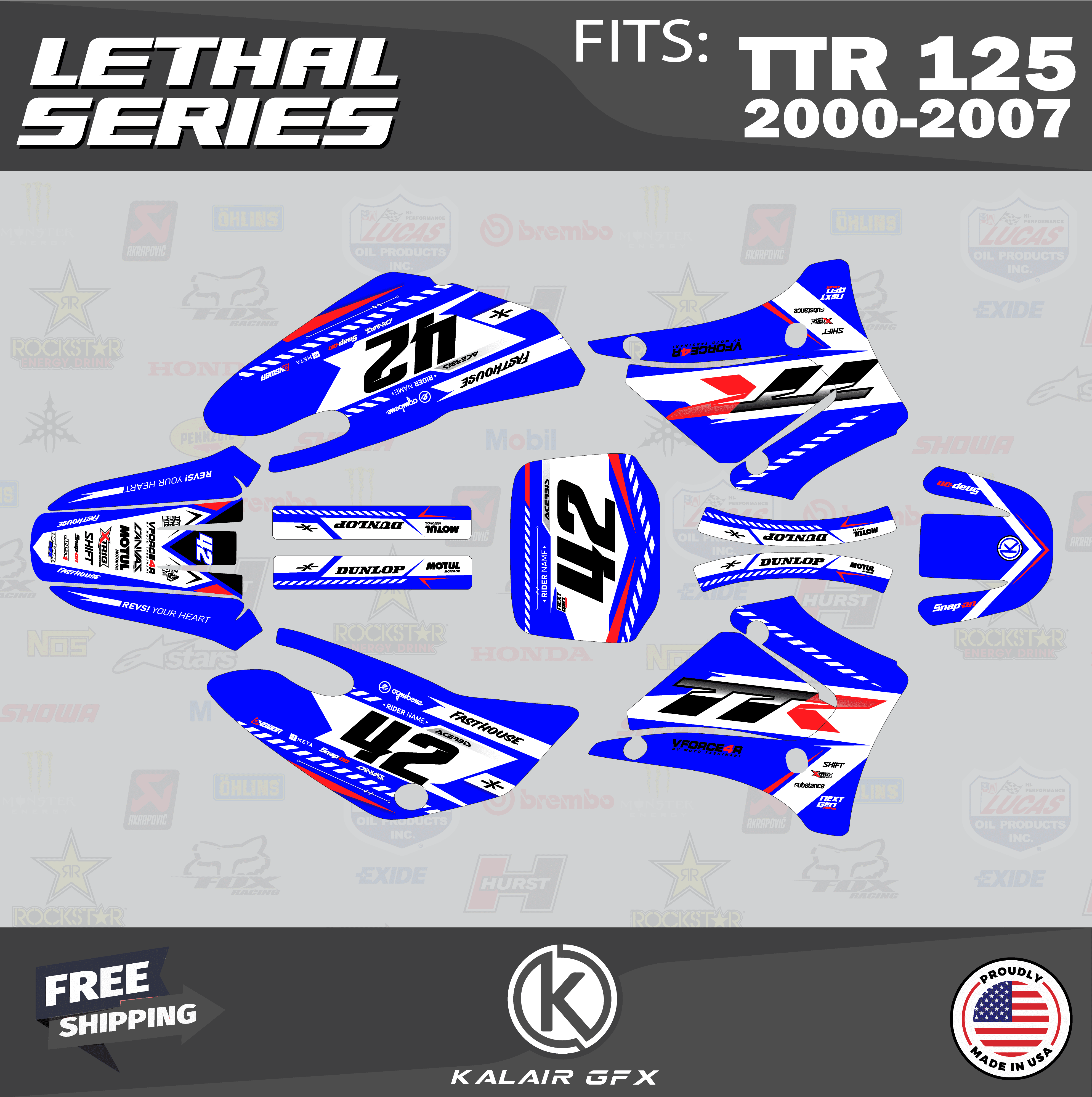 Kalair GFX Graphics Kit for Yamaha TTR125 (2000-2007) Lethal Series ...