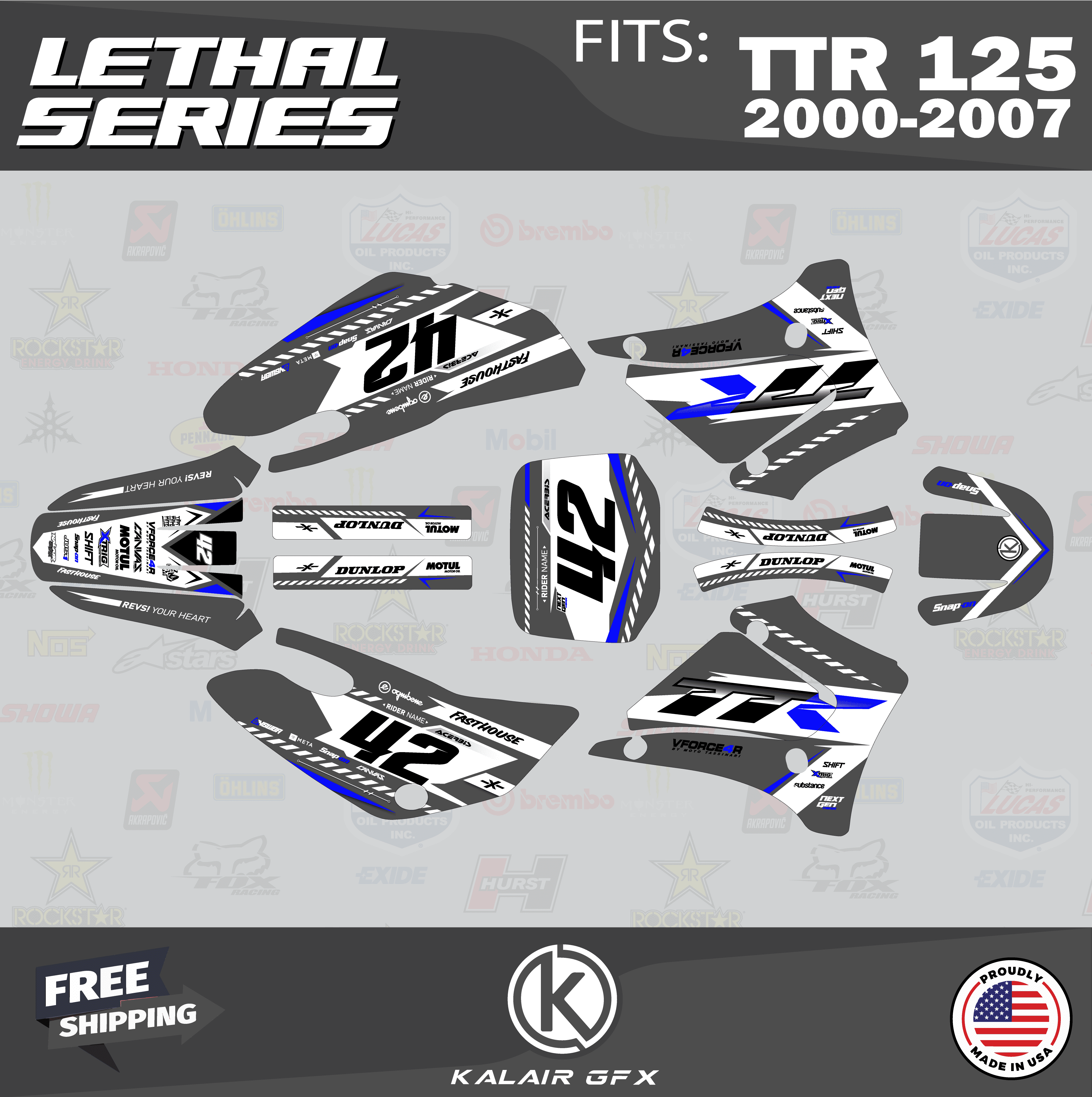 Kalair GFX Graphics Kit for Yamaha TTR125 (2000-2007) Lethal Series ...