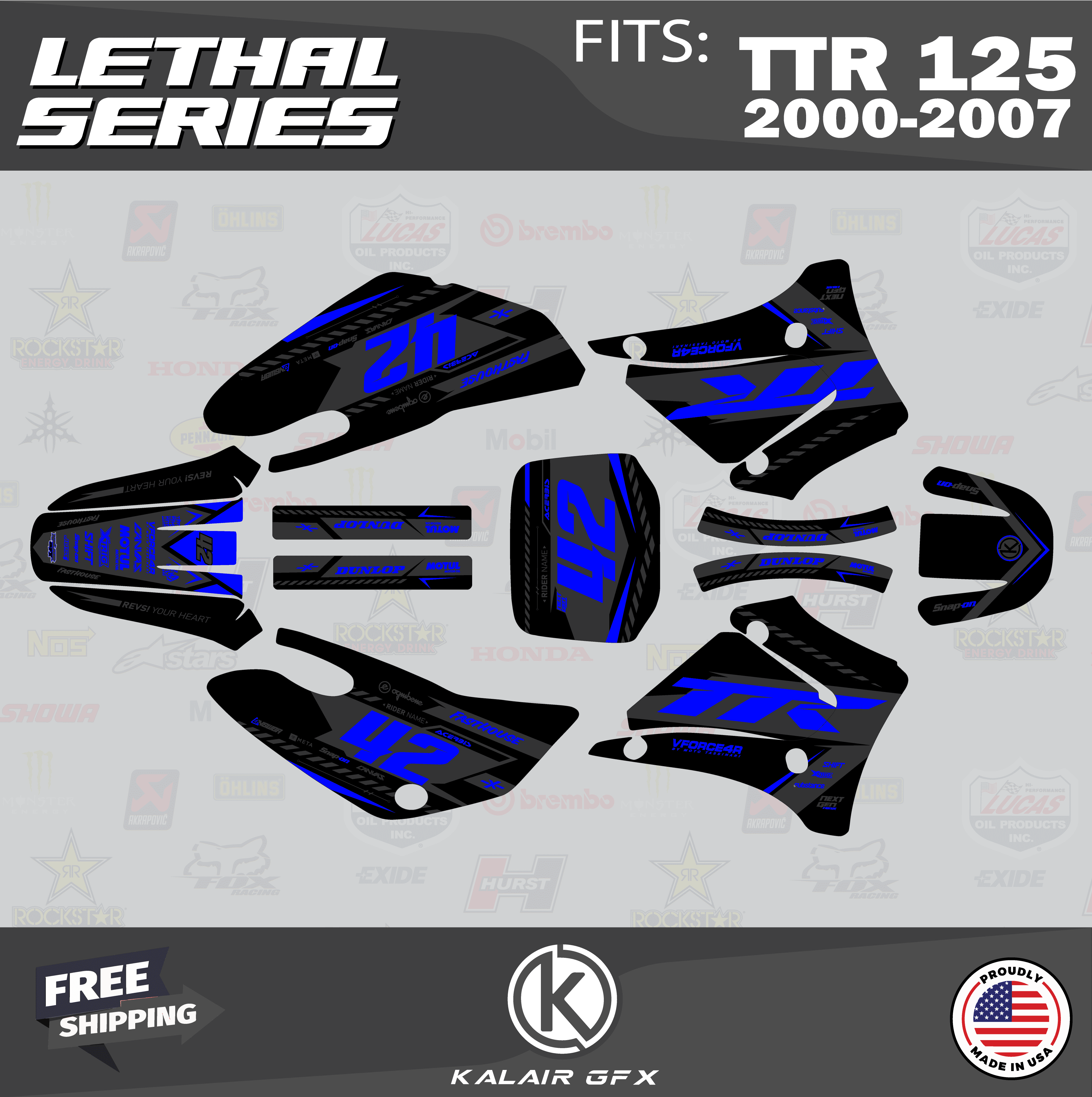 Kalair GFX Graphics Kit for Yamaha TTR125 (2000-2007) Lethal Series ...