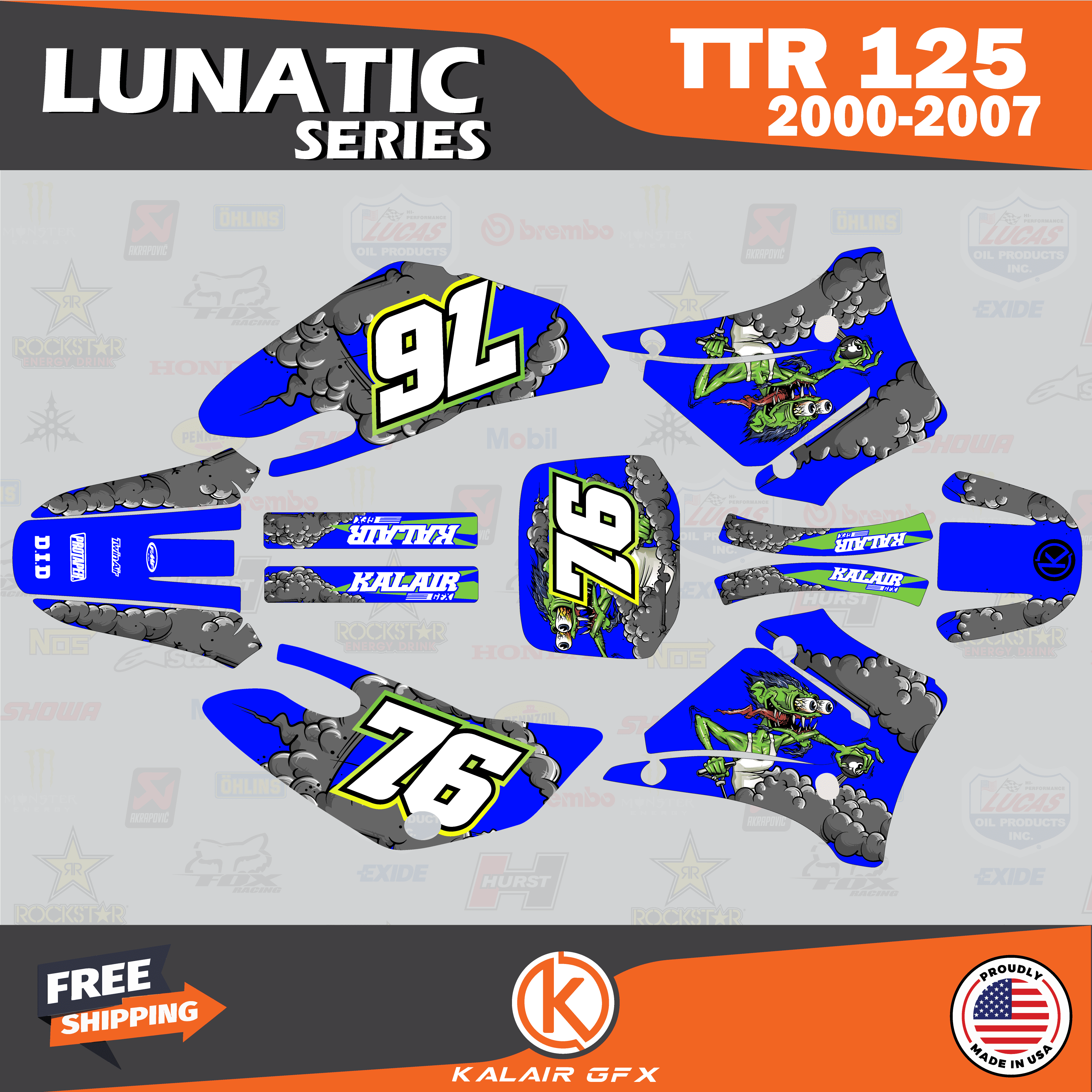 Kalair GFX Graphics Kit for Yamaha TTR125 (2000-2007) Lunatic Series ...