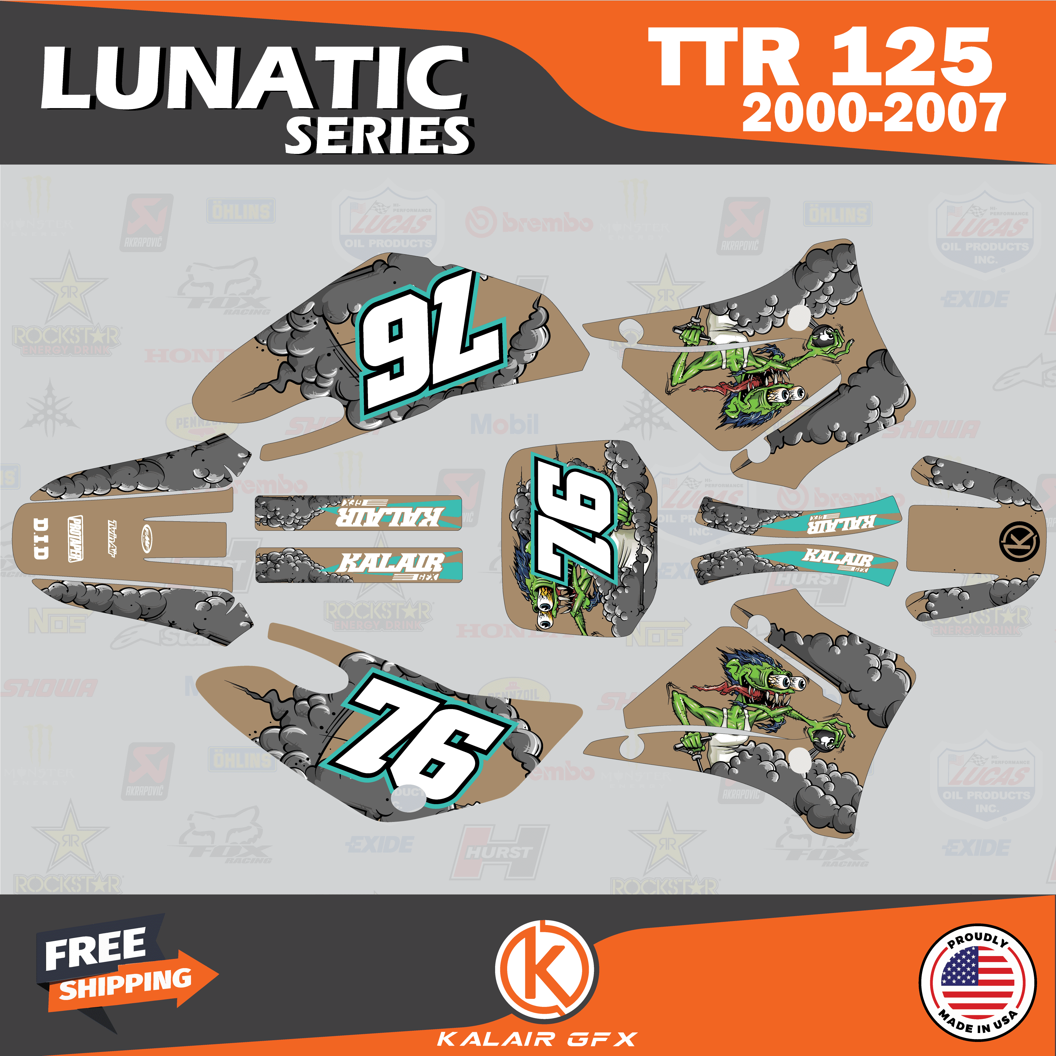 Kalair GFX Graphics Kit for Yamaha TTR125 (2000-2007) Lunatic Series ...