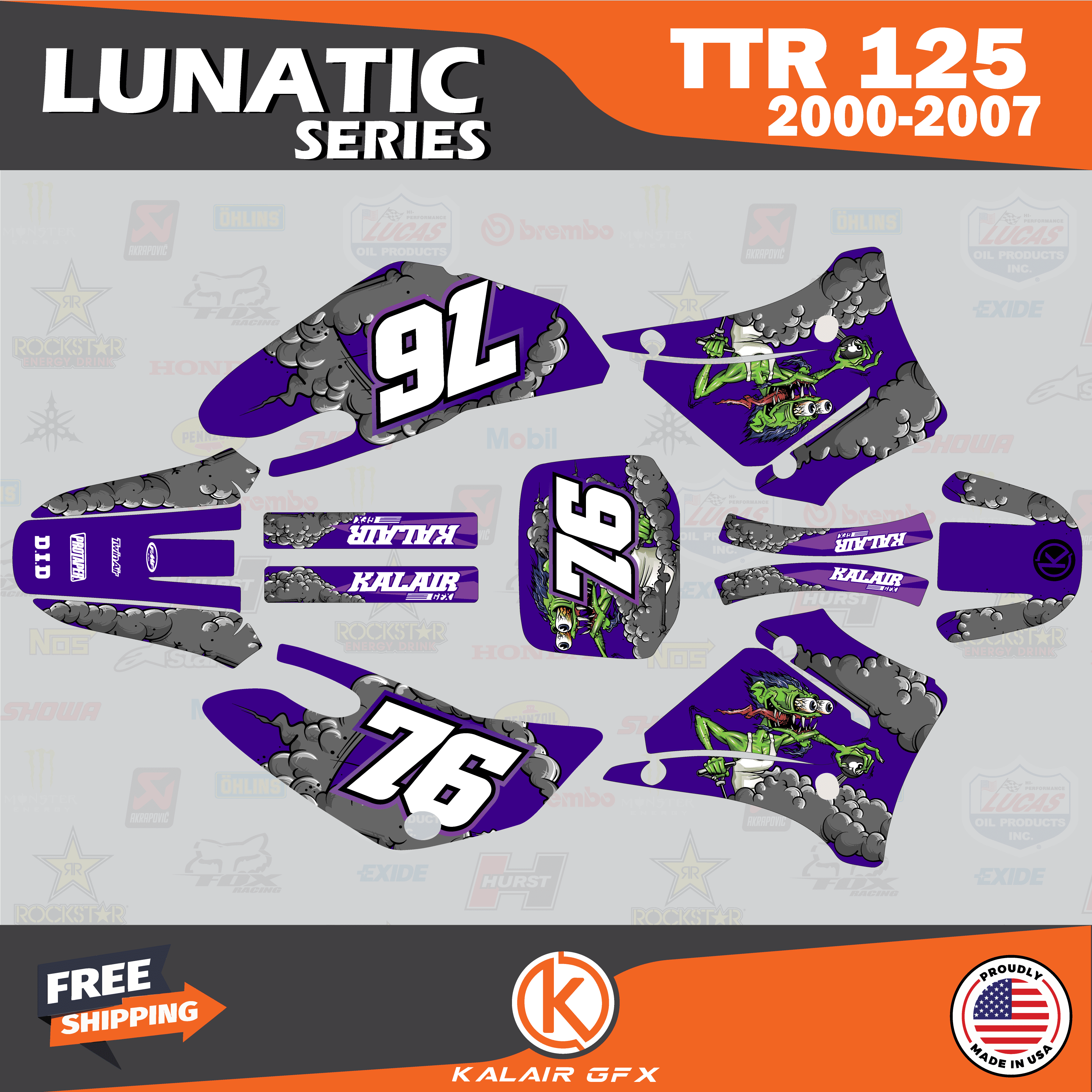 Kalair GFX Graphics Kit for Yamaha TTR125 (2000-2007) Lunatic Series ...