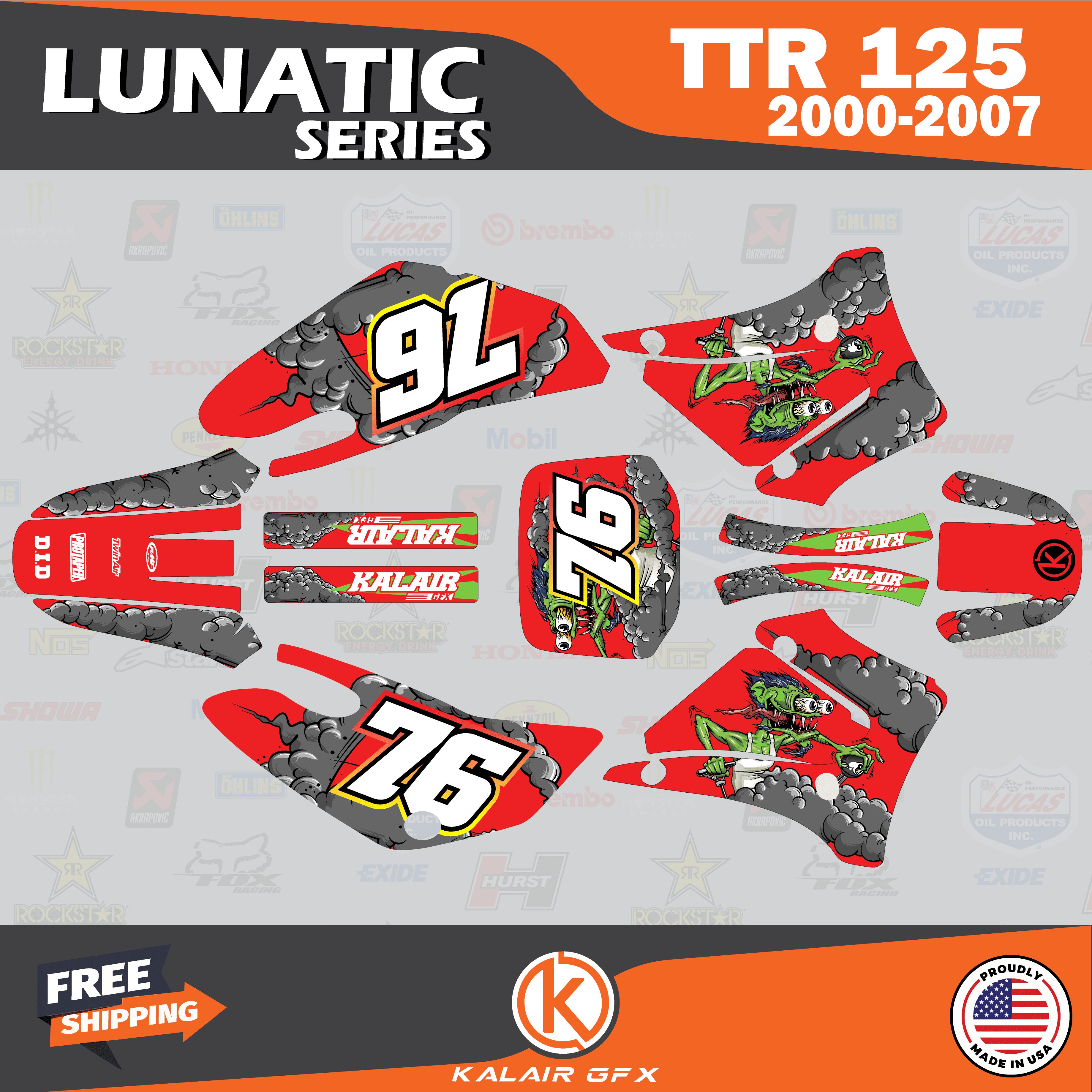 Kalair GFX Graphics Kit for Yamaha TTR125 (2000-2007) Lunatic Series ...