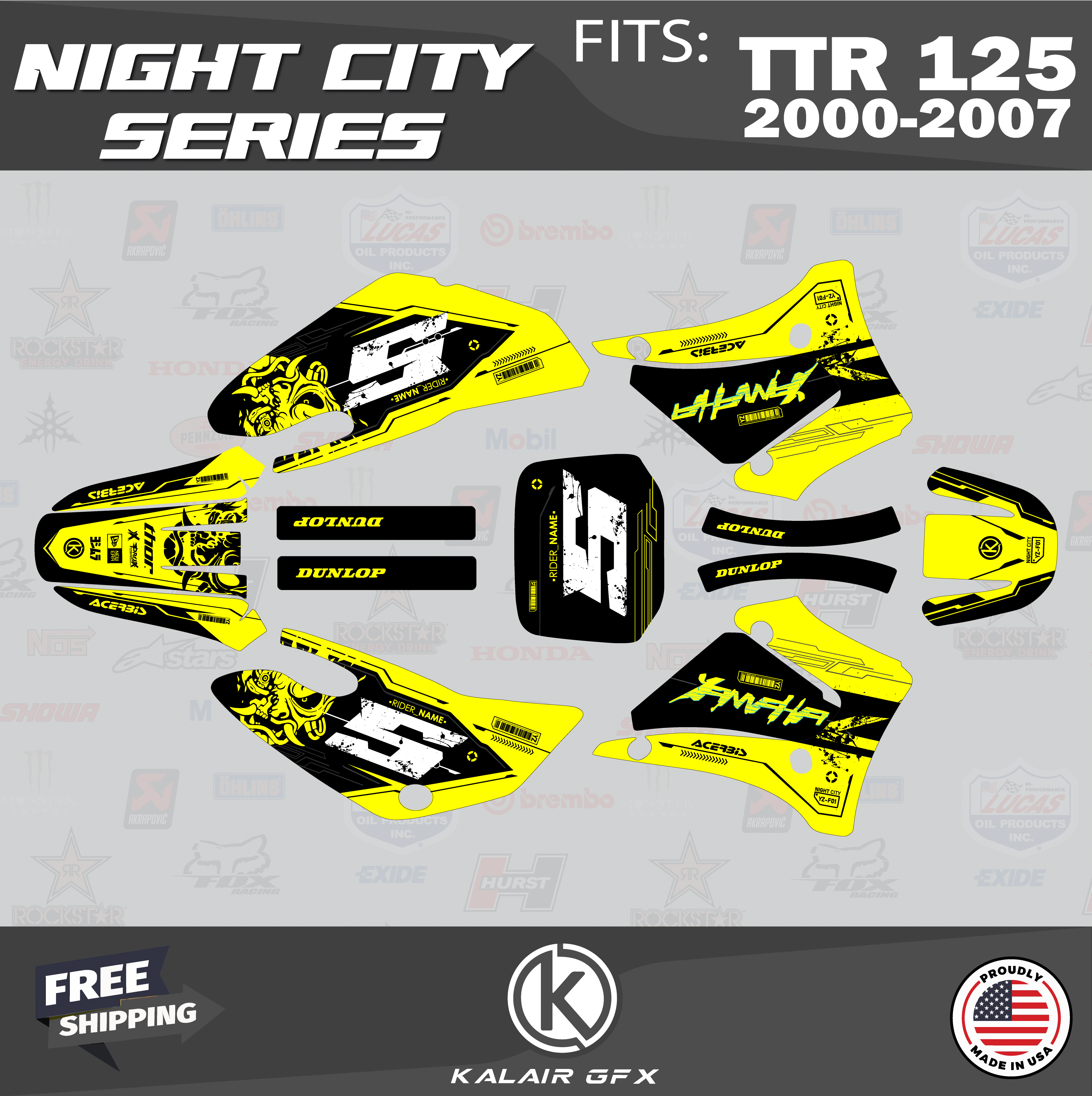 Kalair GFX Graphics Kit for Yamaha TTR125 (2000-2007) Nightcity Series ...