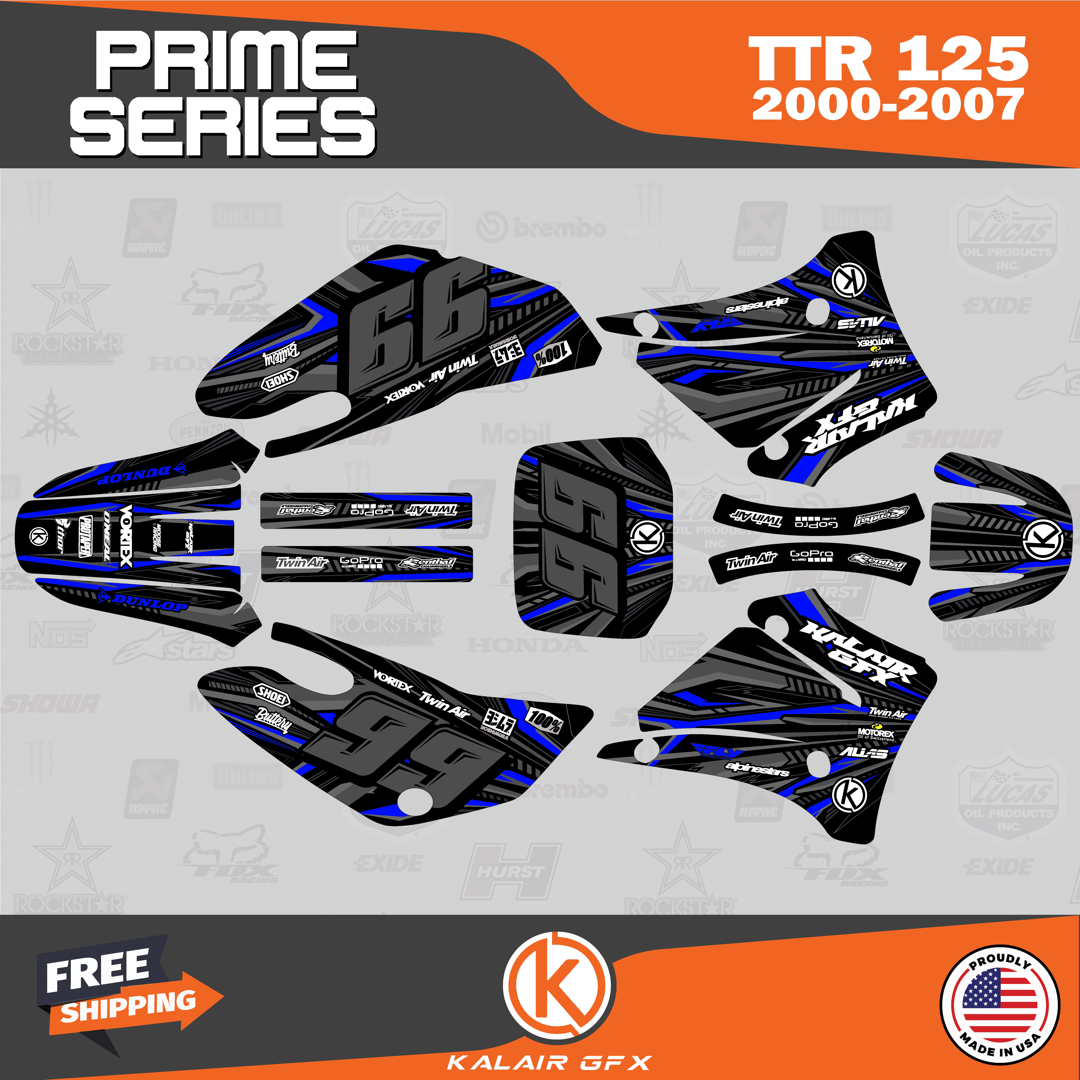 Kalair GFX Graphics Kit for Yamaha TTR125 (2000-2007) Prime Series ...