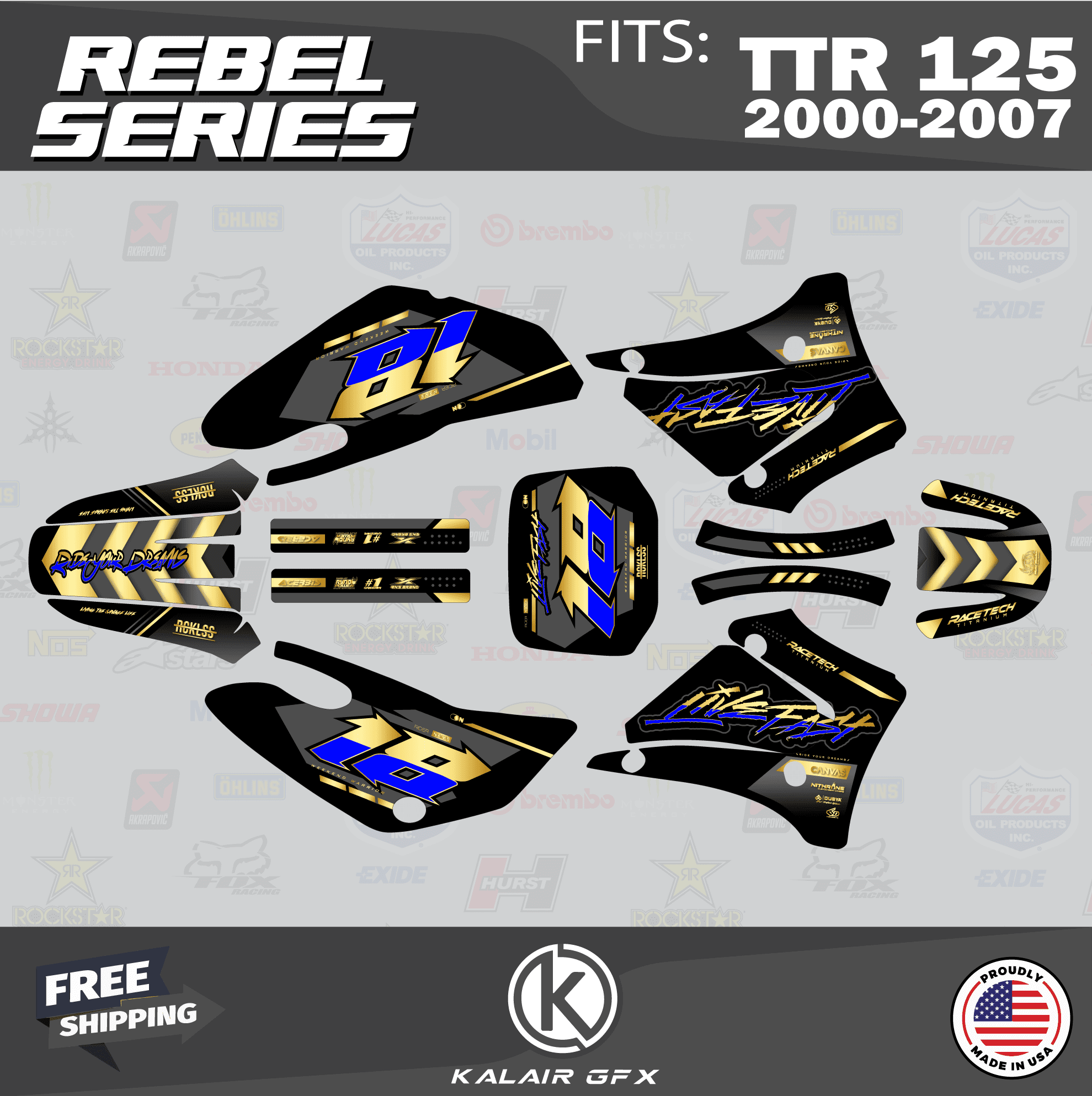 Kalair GFX Graphics Kit for Yamaha TTR125 (2000-2007) Rebel Series ...