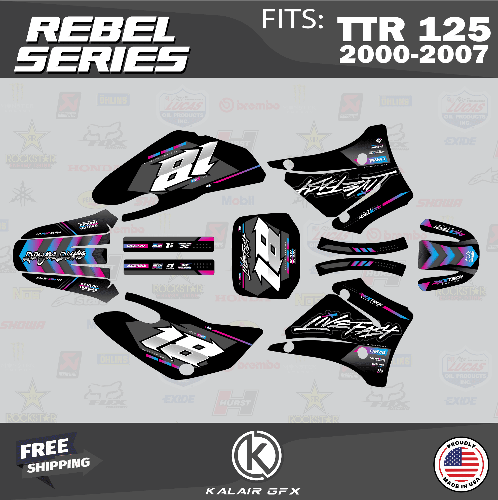 Kalair GFX Graphics Kit for Yamaha TTR125 (2000-2007) Rebel Series ...