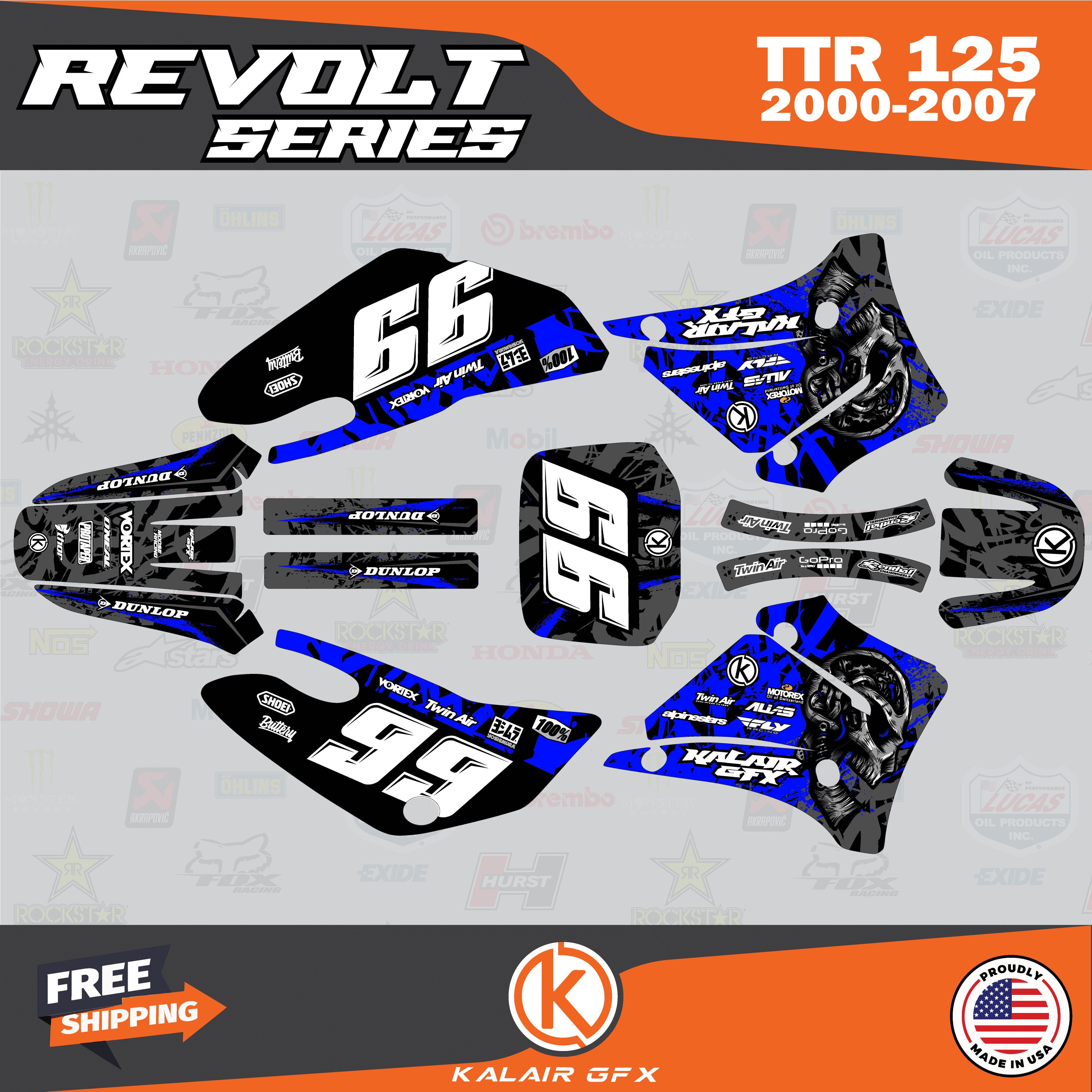 Kalair GFX Graphics Kit for Yamaha TTR125 (2000-2007) Revolt Series - Walmart.com