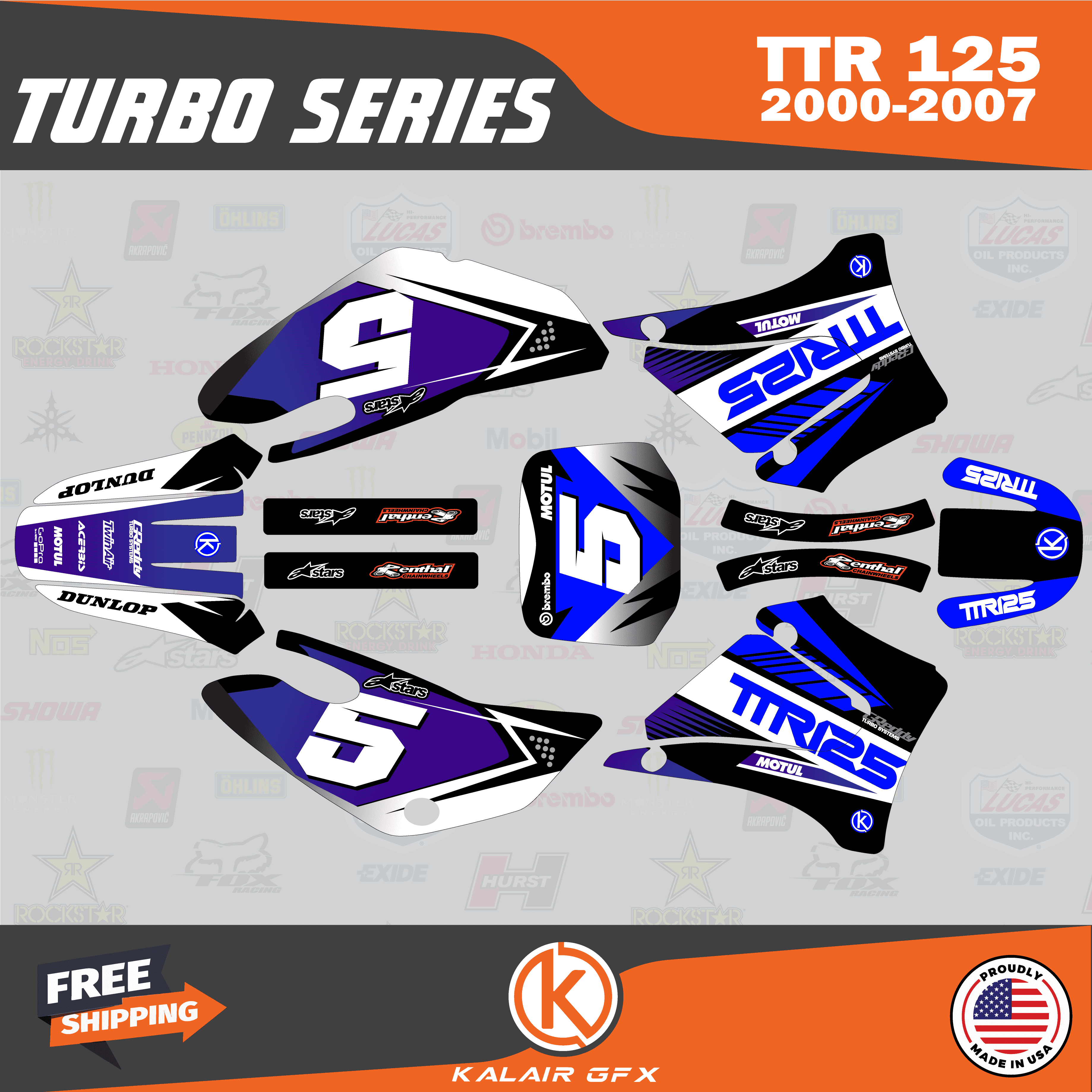 Kalair GFX Graphics Kit for Yamaha TTR125 (2000-2007) Turbo Series ...