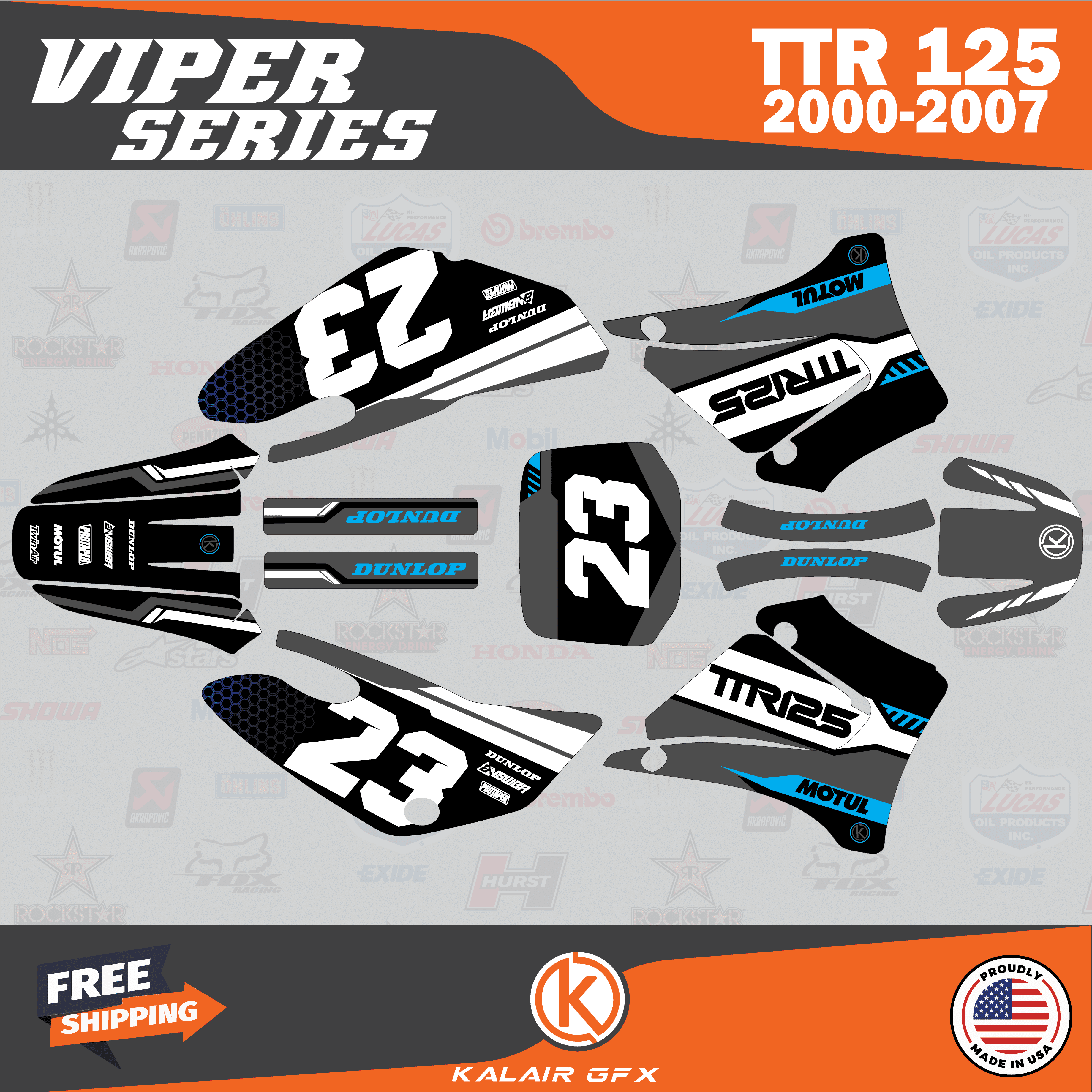 Kalair GFX Graphics Kit for Yamaha TTR125 (2000-2007) Viper Series ...