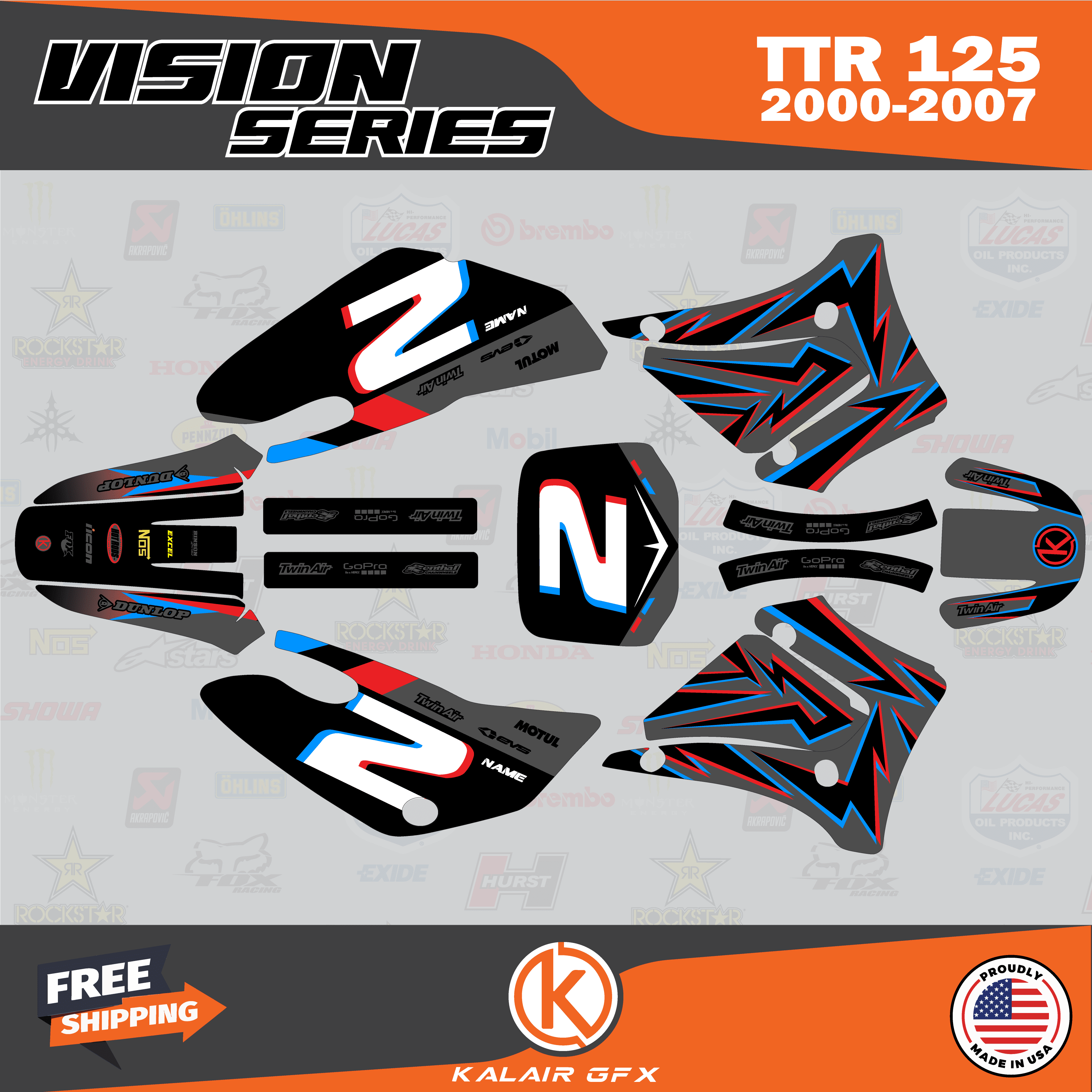 Kalair GFX Graphics Kit for Yamaha TTR125 (2000-2007) Vision Series ...