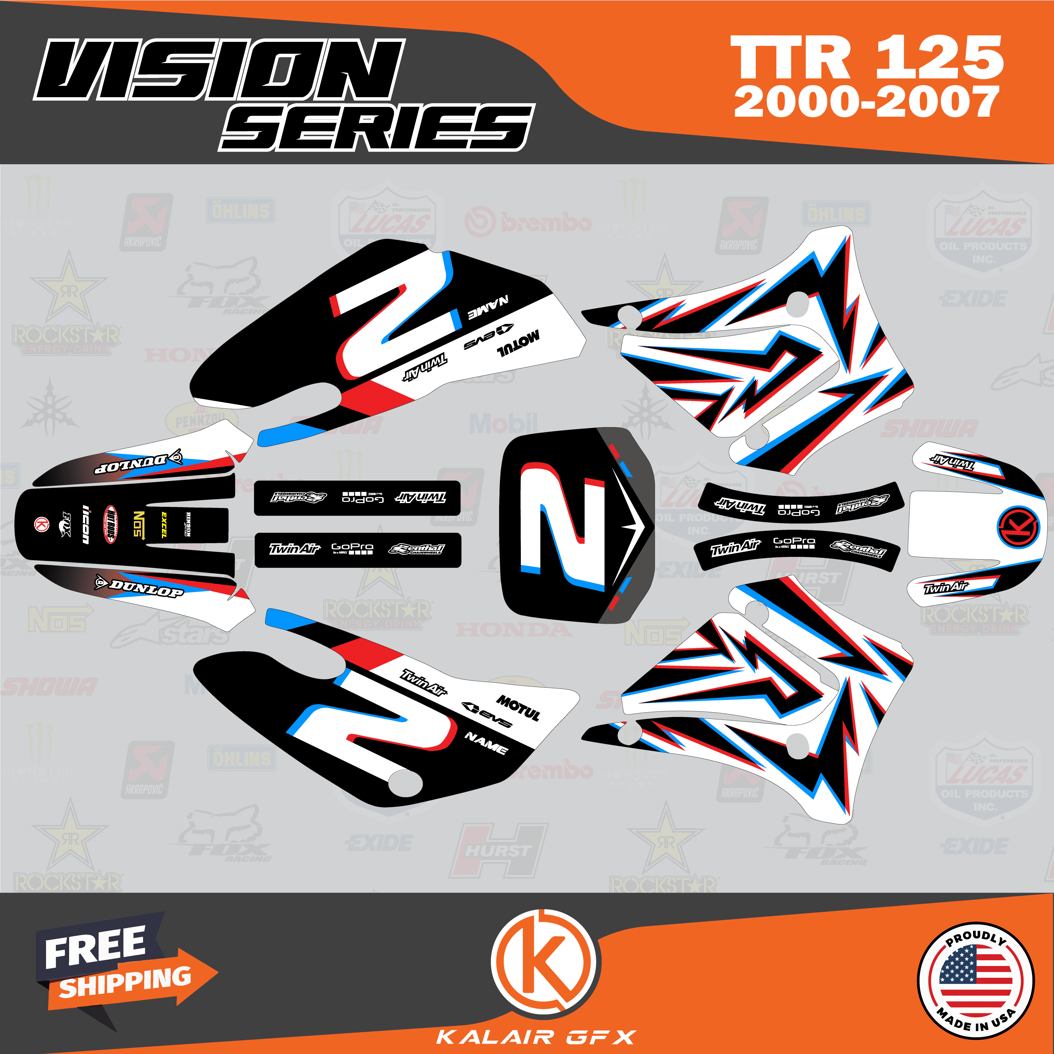 Kalair GFX Graphics Kit for Yamaha TTR125 (2000-2007) Vision Series ...