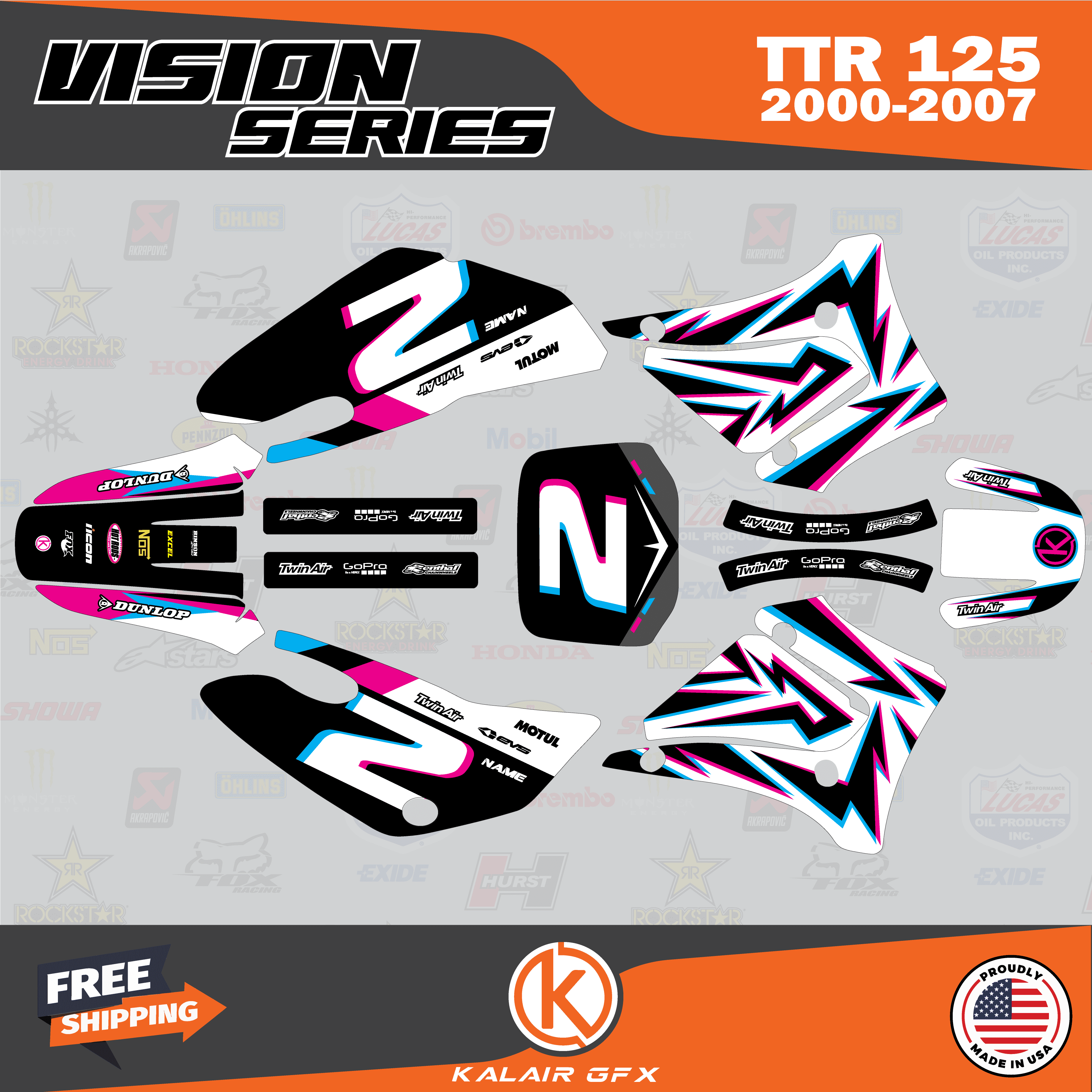 Kalair GFX Graphics Kit for Yamaha TTR125 (2000-2007) Vision Series ...