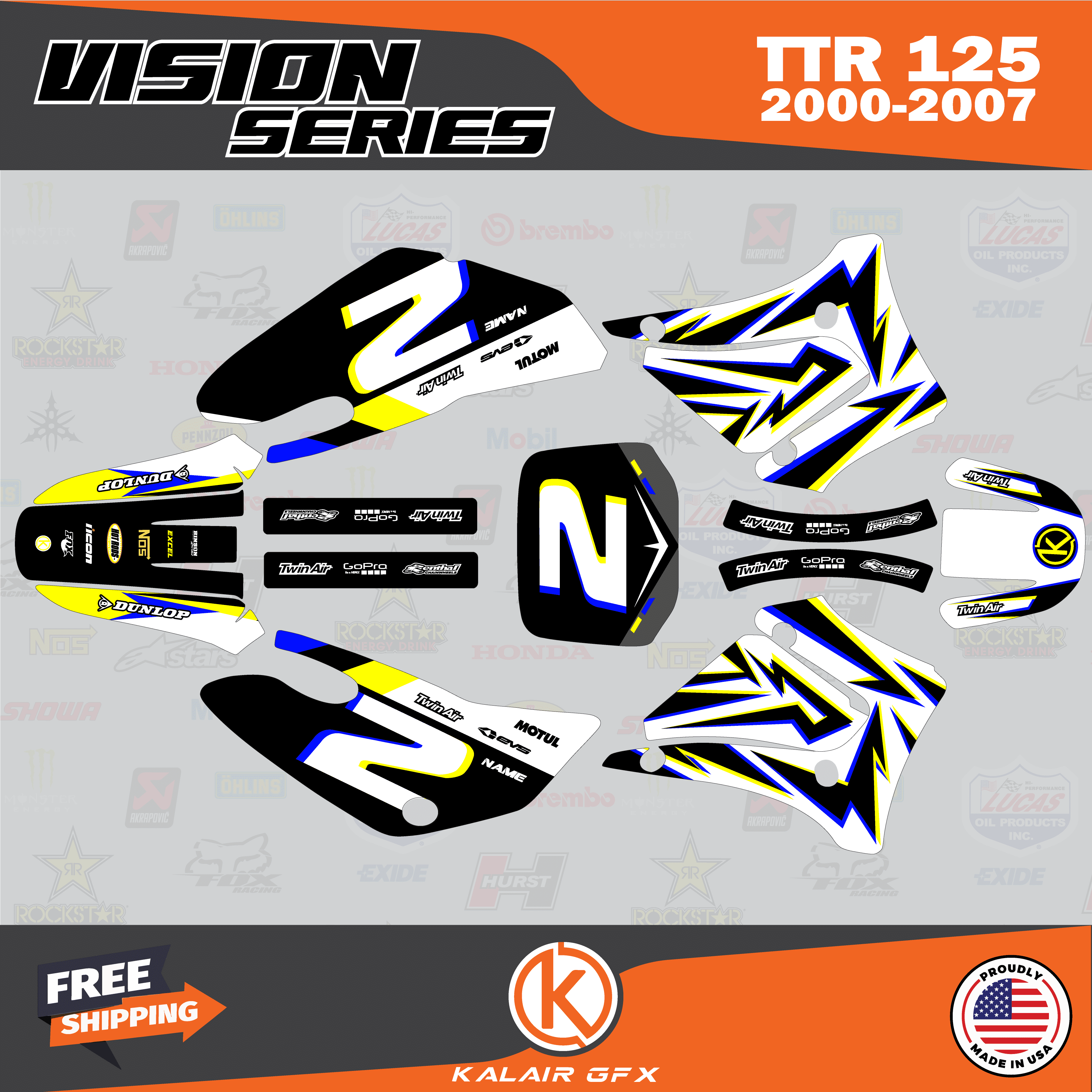 Kalair GFX Graphics Kit for Yamaha TTR125 (2000-2007) Vision Series ...